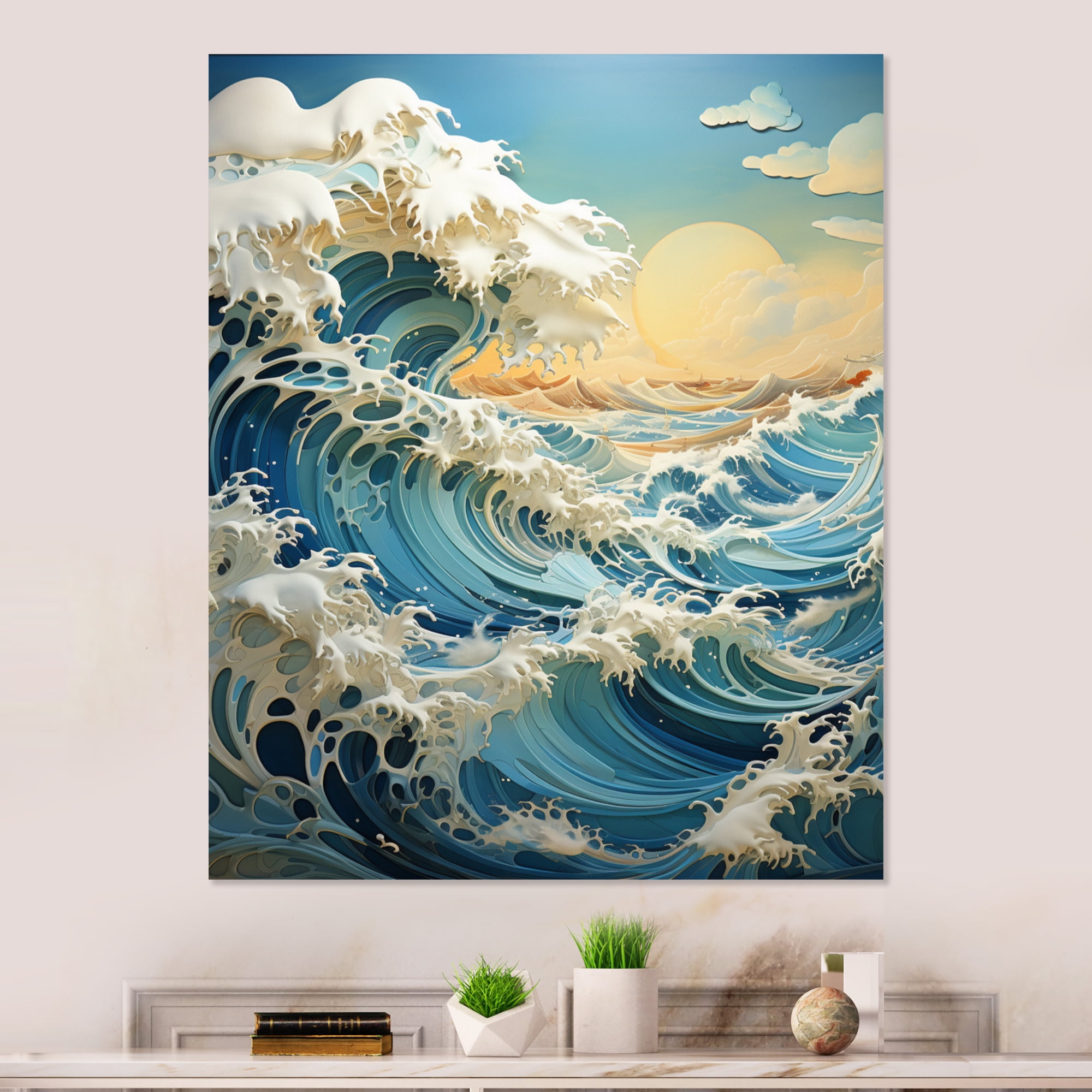 Designart "Waves in Kinetic Blue II" Coastal Waves Metal Wall Decor ...