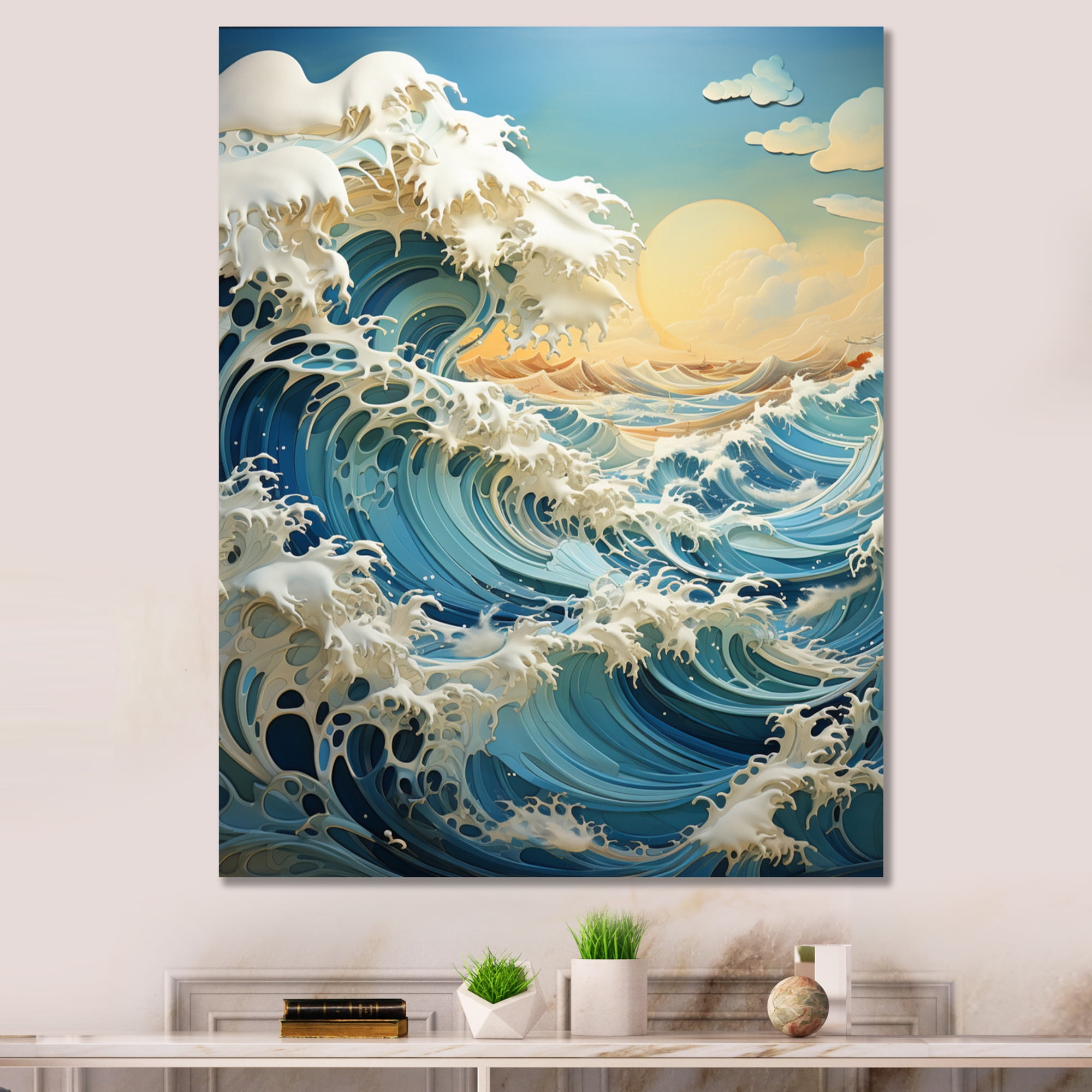 Designart "Waves in Kinetic Blue II" Nautical & Beach Wall Art Print ...
