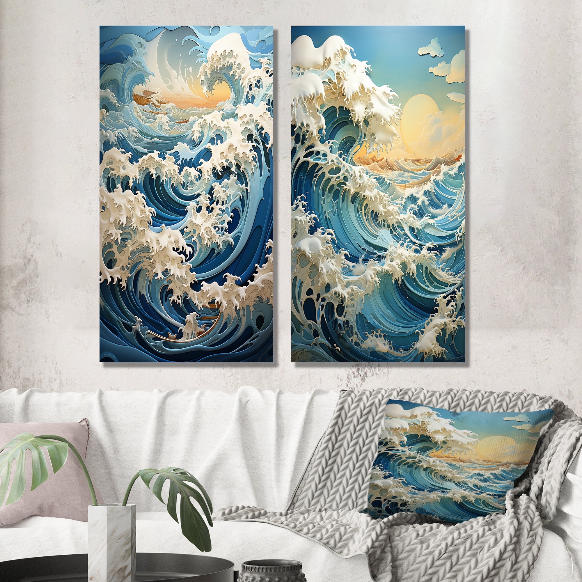 Designart "Waves in Kinetic Blue III" Kinetic Art Wall Art Set Of 2 ...