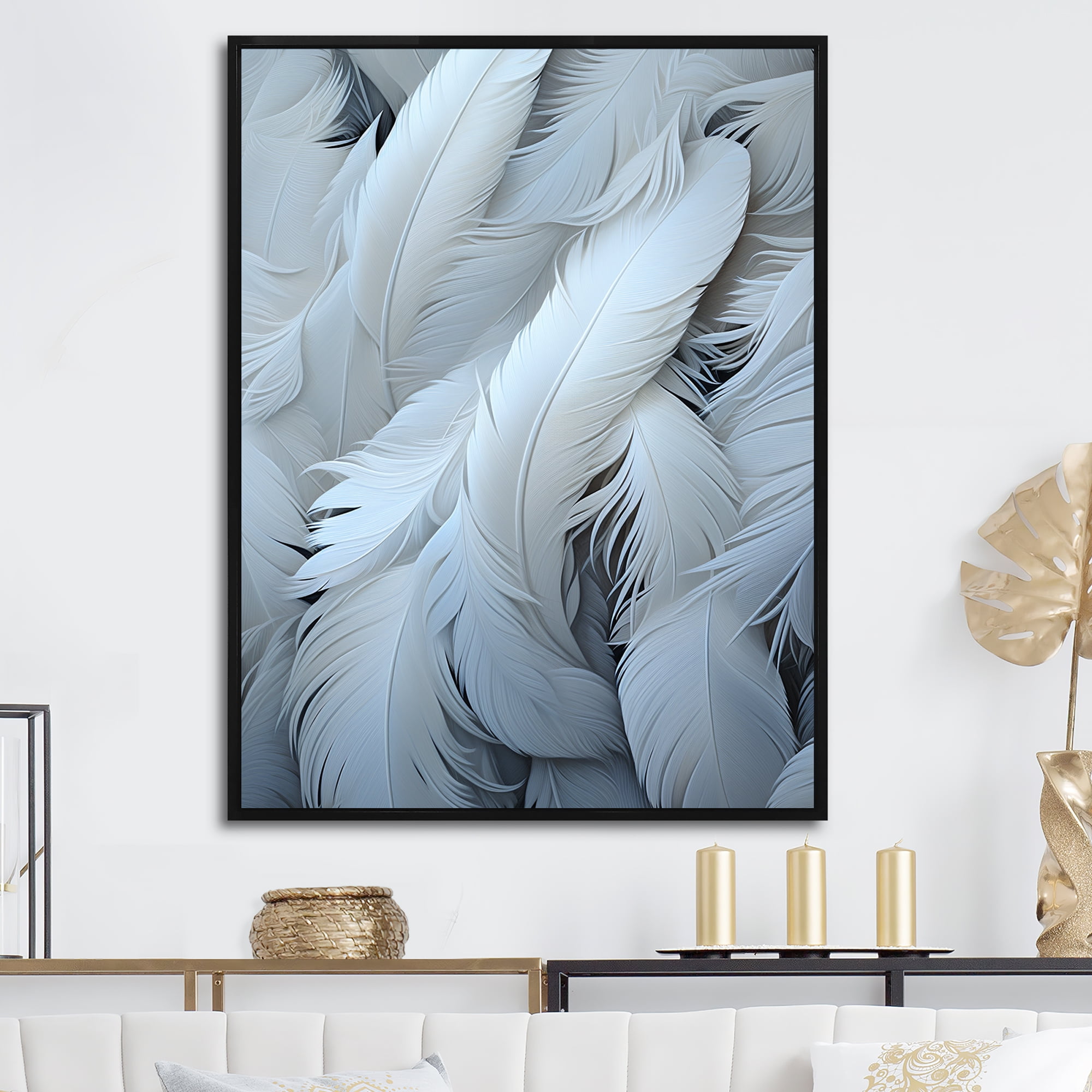 Designart "Weightless As A Feather" Feathers Floater Framed Wall Art ...