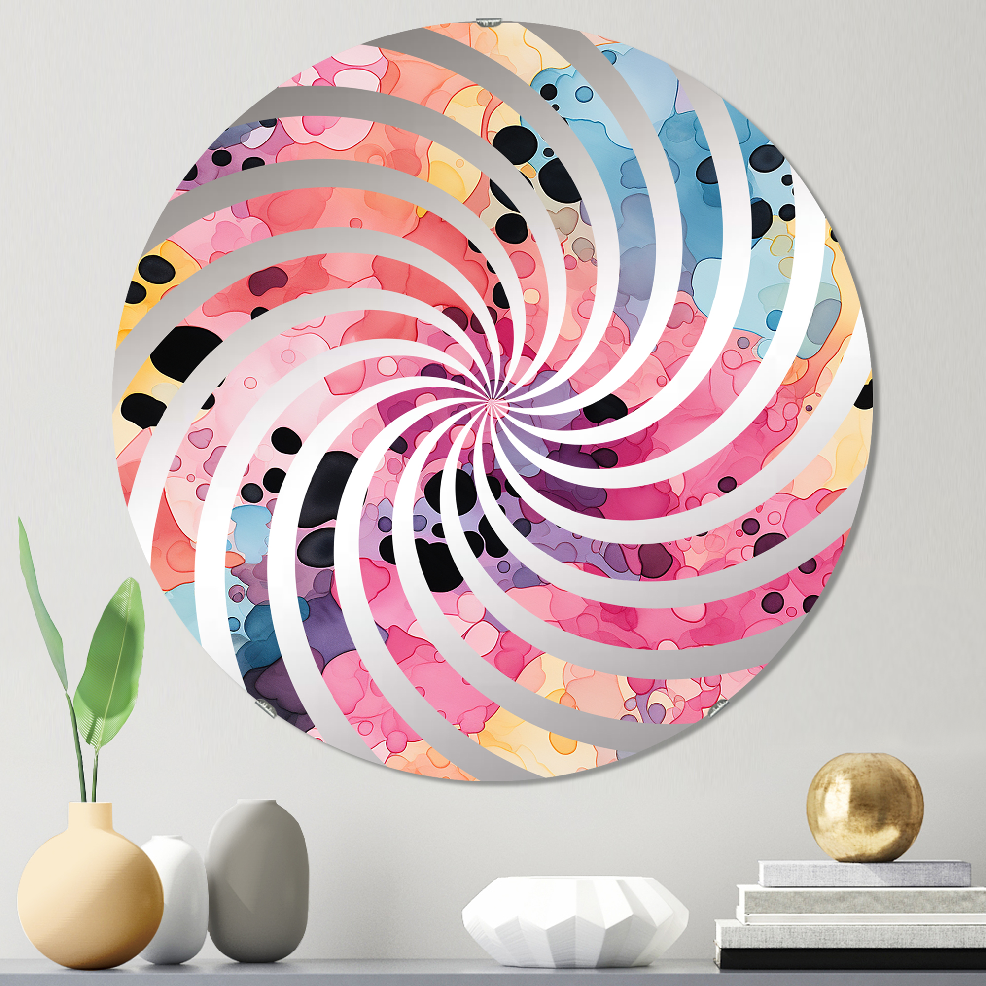 Designart "Whimsical Pink-Blue Watercolor" Abstract Vortex Round Wall ...