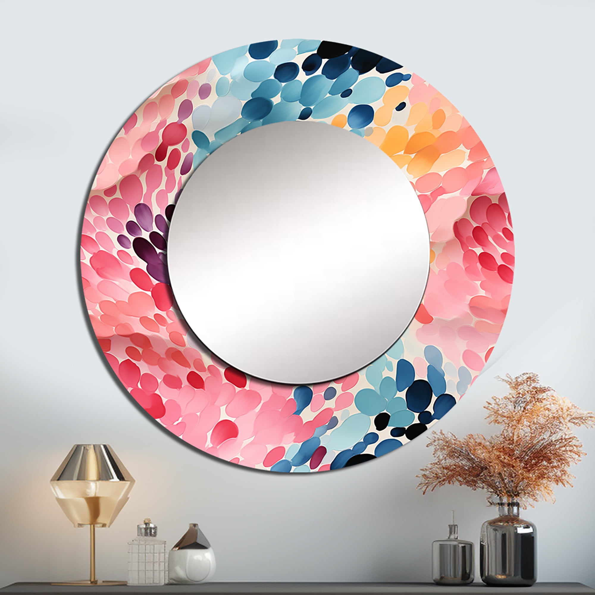 Designart "Whimsical Pink-Blue Watercolor I" Abstract Pink Large Round ...