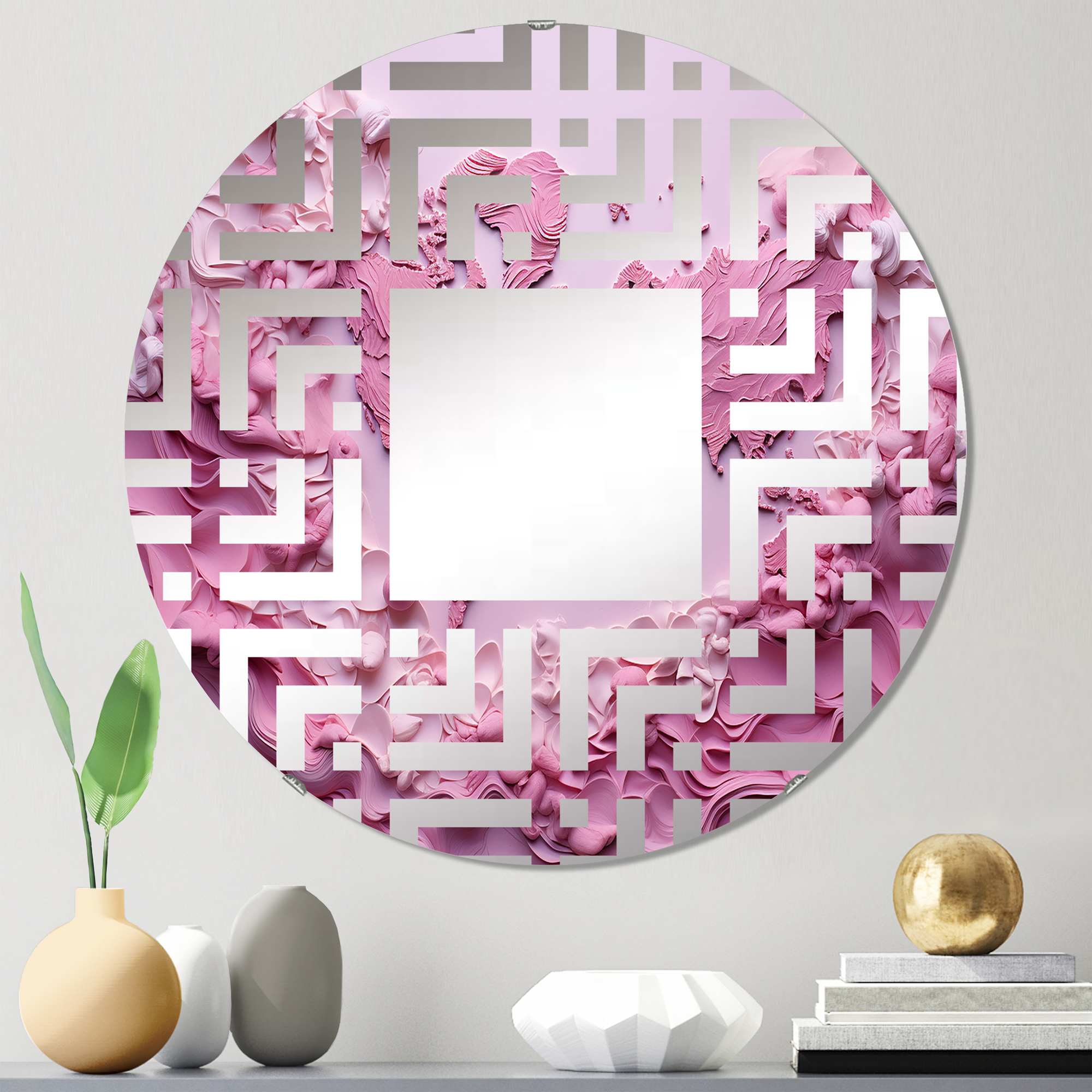 Designart "Whimsical Pink Waters on the World Map" World Map Maze Round ...