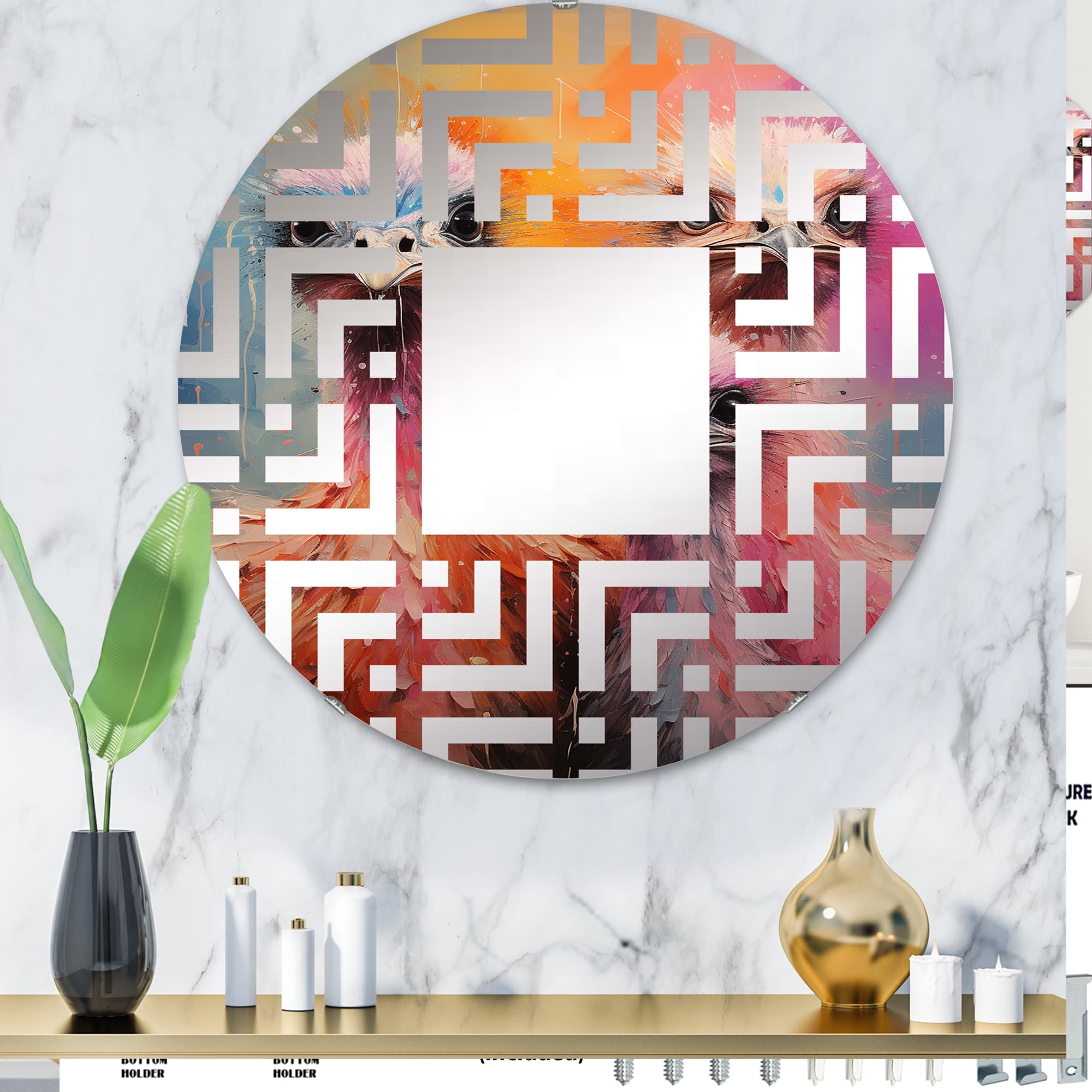 Designart "Whimsical Portraits of Ostriches" Ostriches Maze Round Wall ...