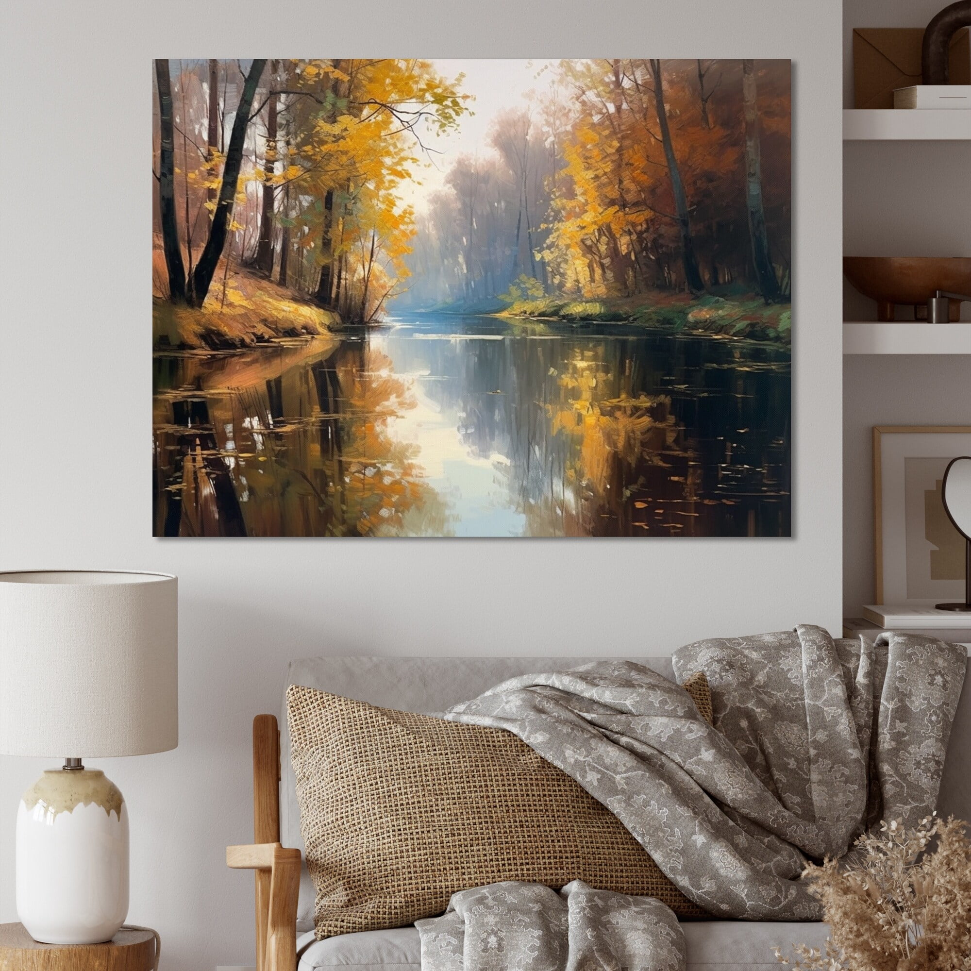 Designart "Whimsical River And Forest IV" Landscape River Forest Wall ...