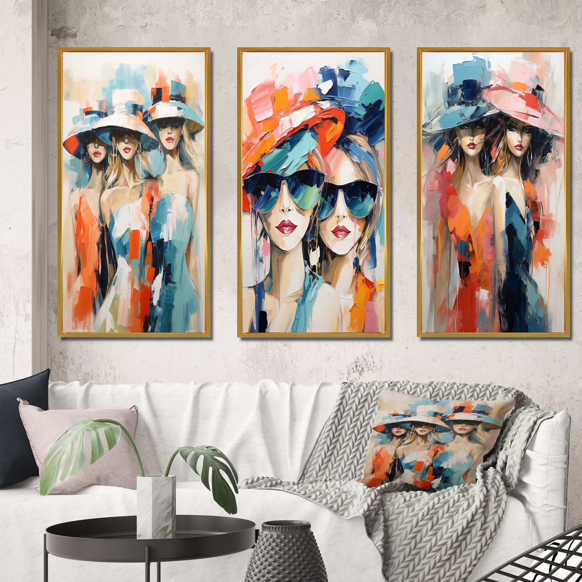 Designart "Whimsical Stylish Gril III" Fashion Framed Wall Art Set Of 3 ...