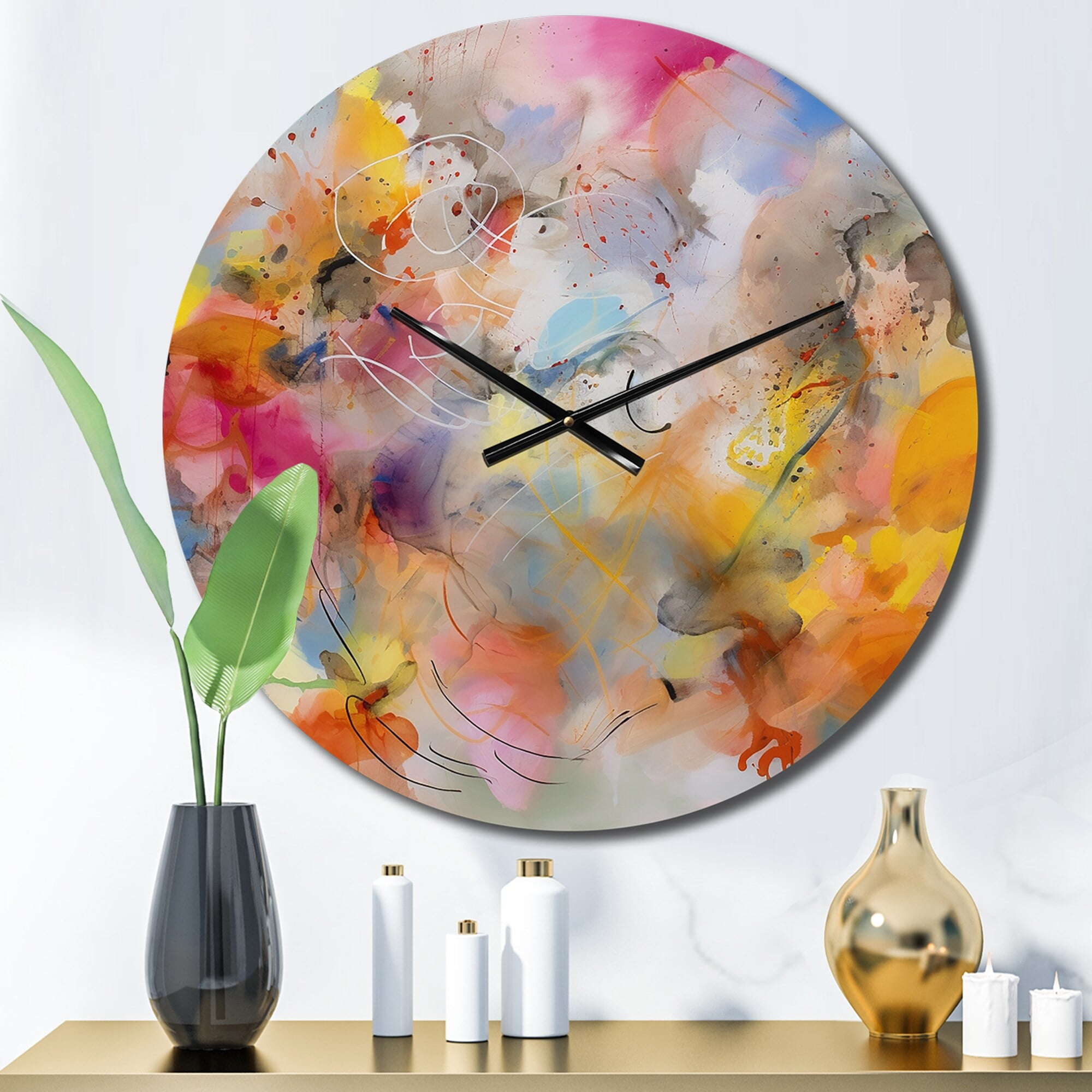 Designart "Whirling Color Dance I" Minimalism Oversized Wall Clock ...