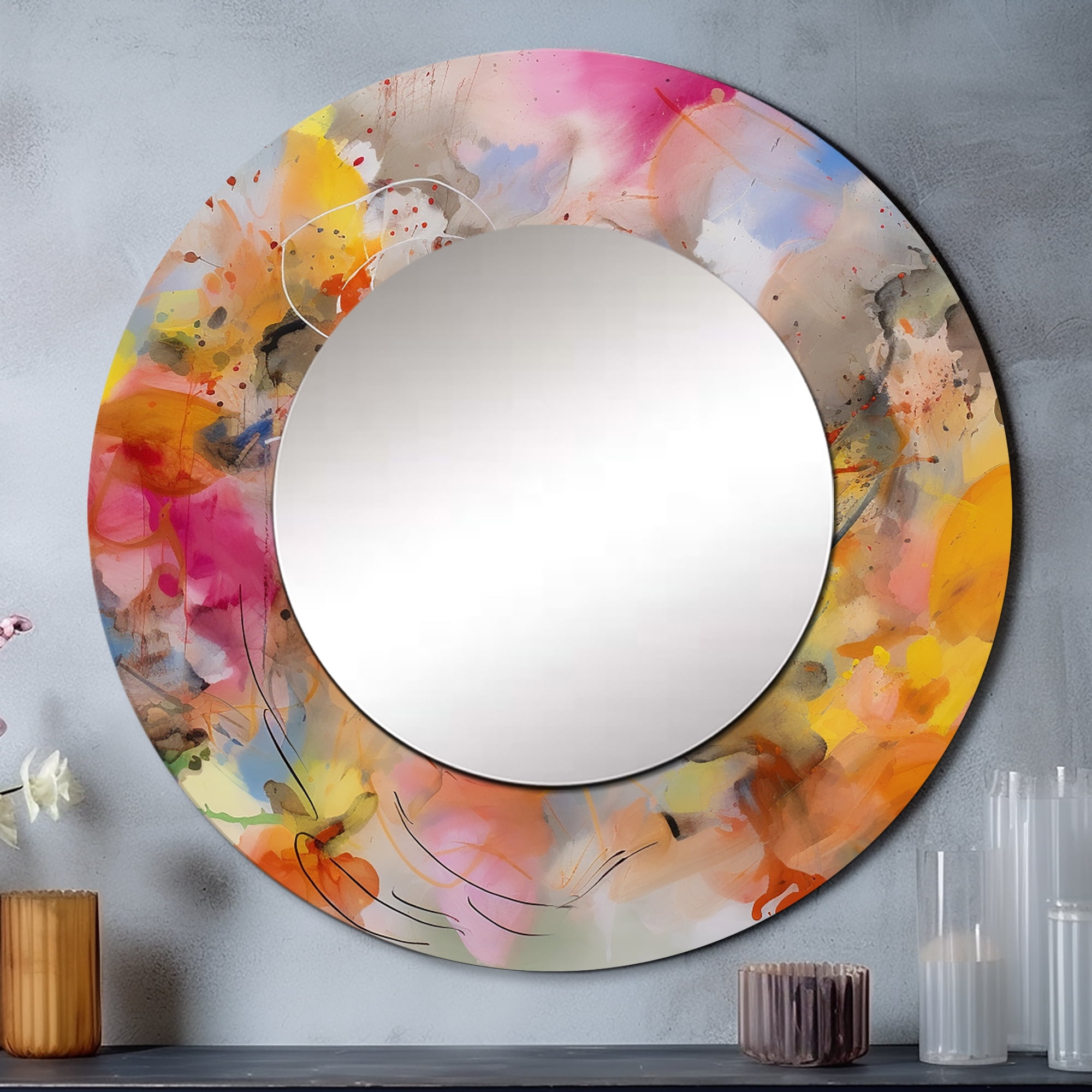 Designart "Whirling Color Dance I" Minimalism Round Mirror Wall Décor ...