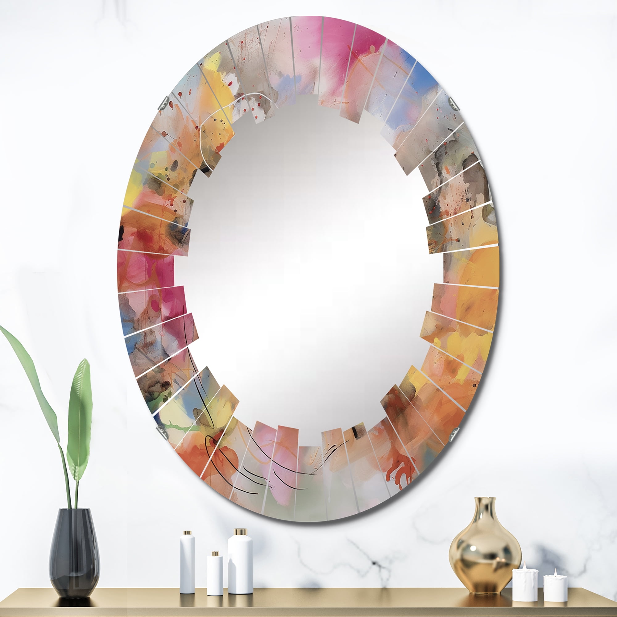 Designart "Whirling Color Dance I" Minimalism Round Wall Mirror ...