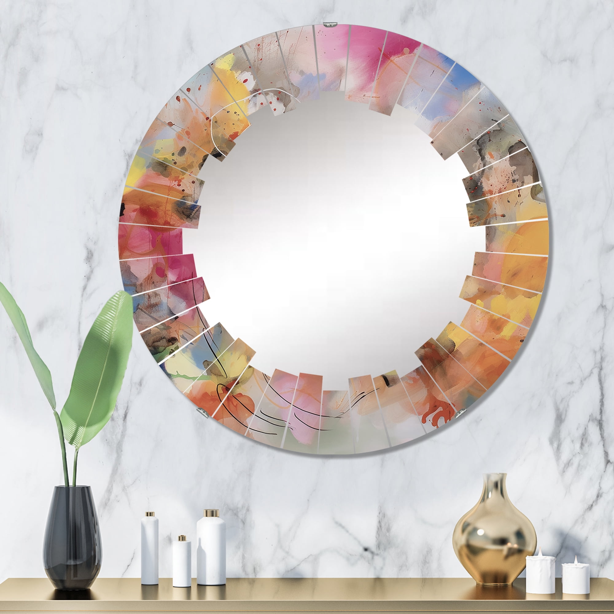 Designart "Whirling Color Dance I" Minimalism Round Wall Mirror ...