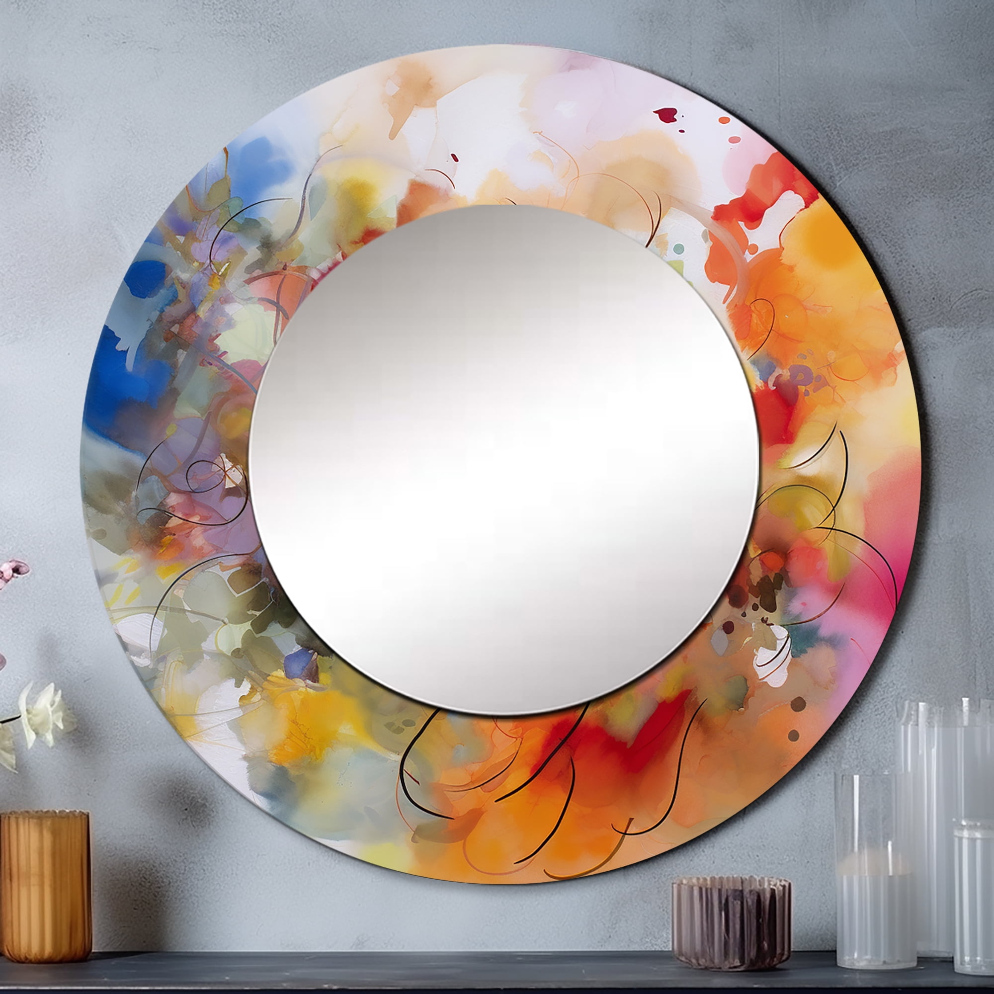 Designart "Whirling Color Dance VI" Minimalism Orange Large Round ...