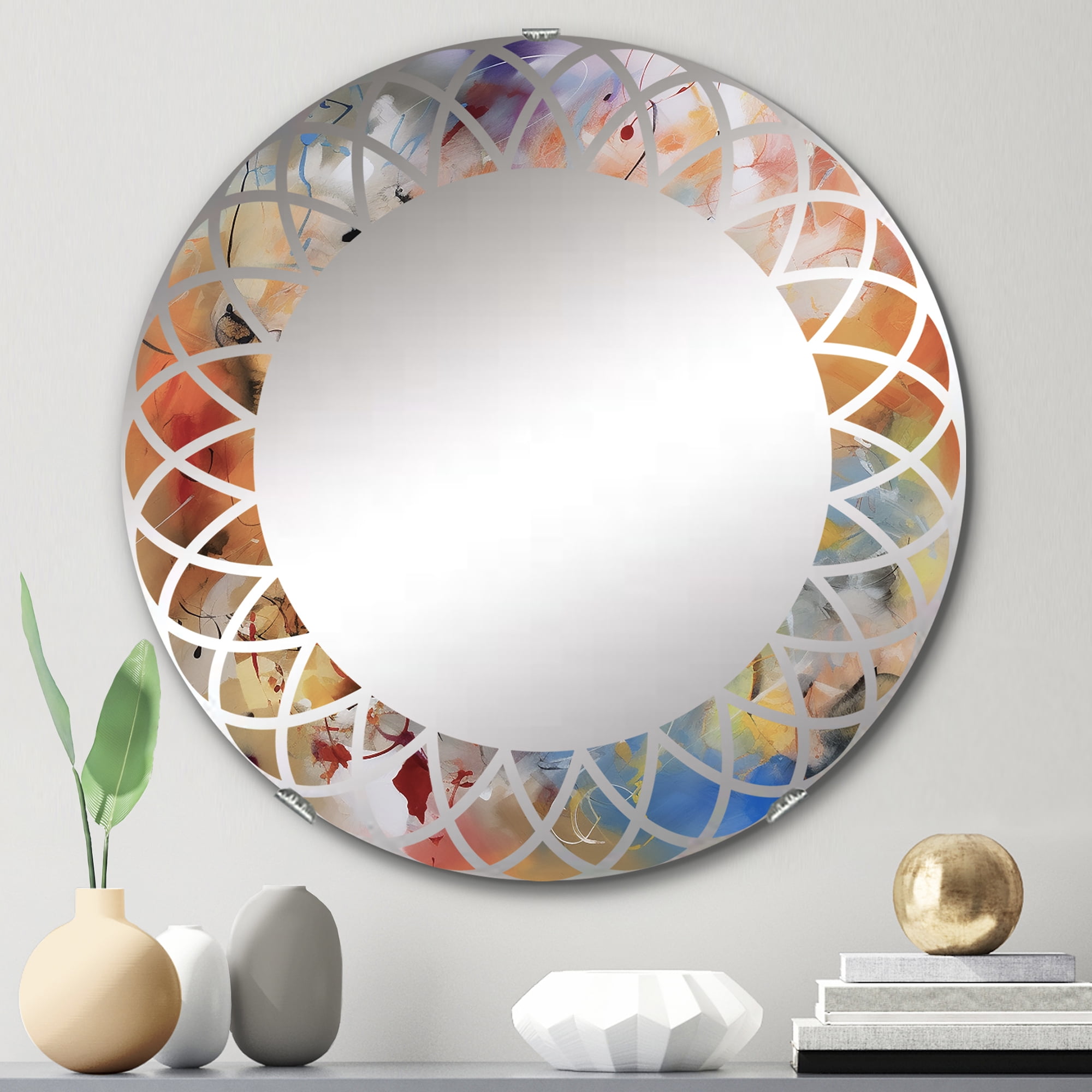 Designart "Whirling Color Dance VII" Minimalism Round Wall Mirror ...