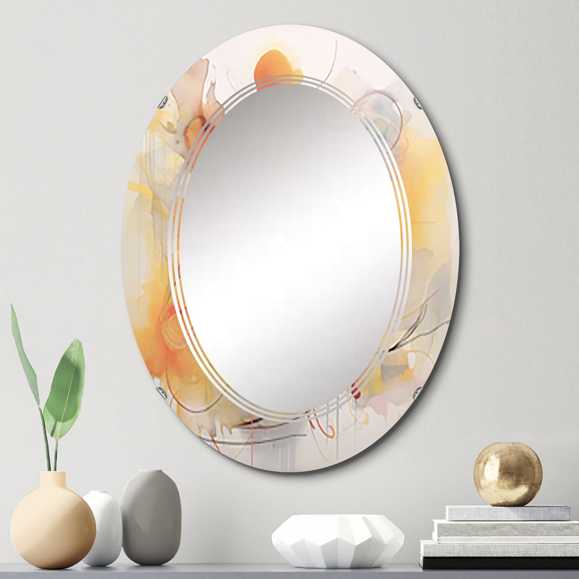 Designart "Whirling Colors in Orange and Yellow I" Minimalism Round ...