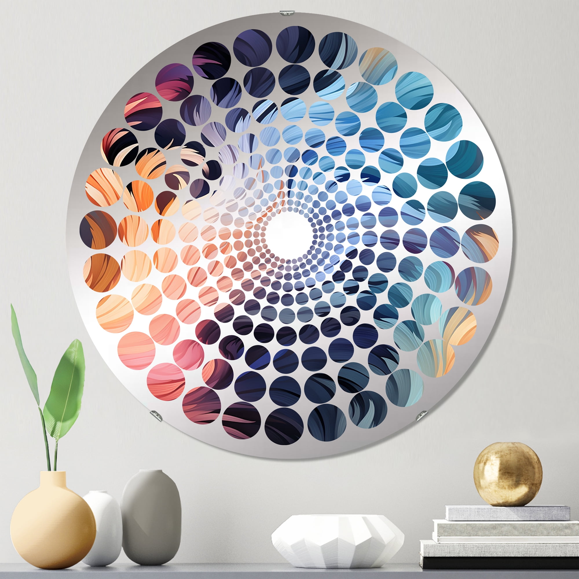 Designart "Whirling Colors of Cosmic Ikat" Abstract Radial Dot Round ...