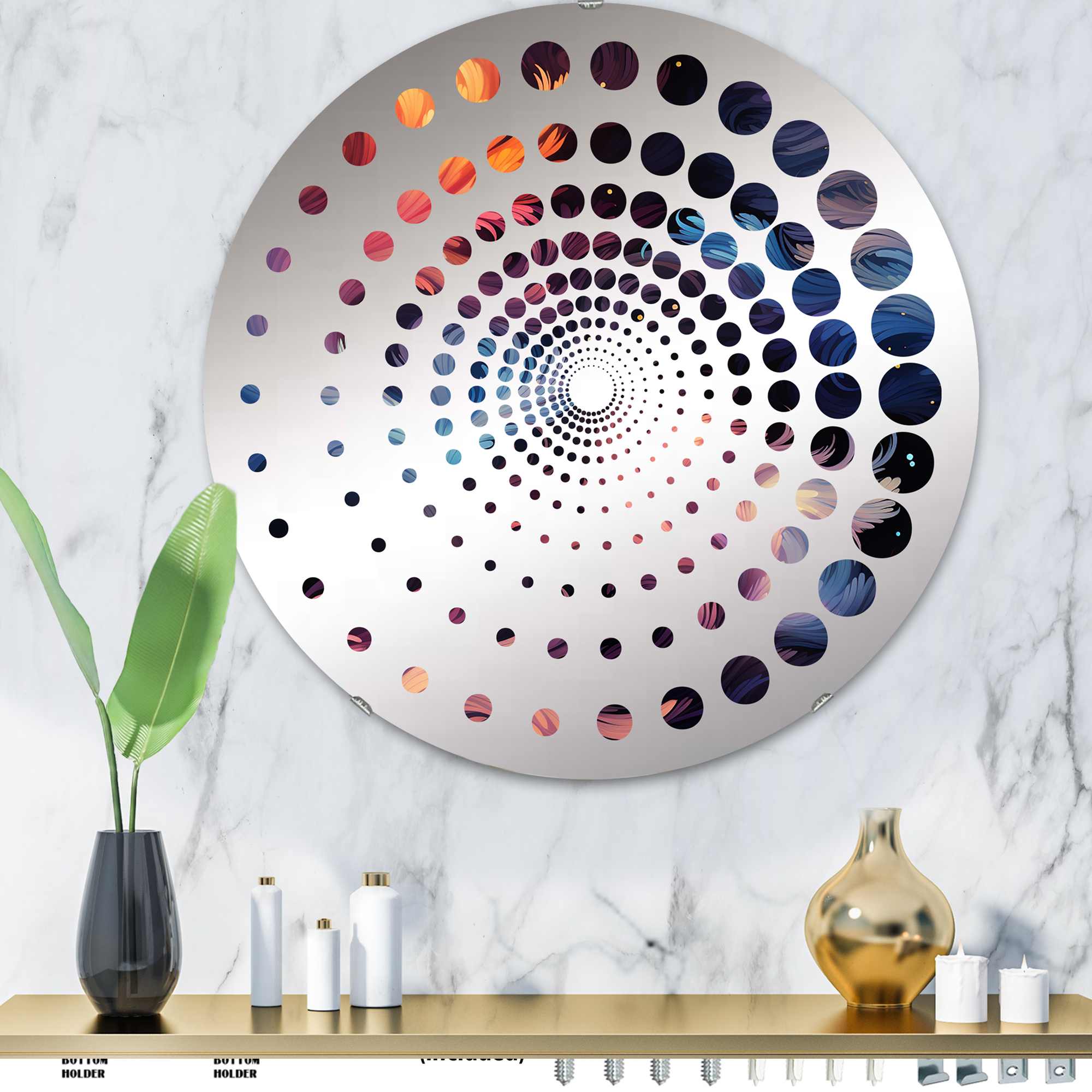 Designart "Whirling Colors of Cosmic Ikat I" Abstract Spiral Dot Round ...