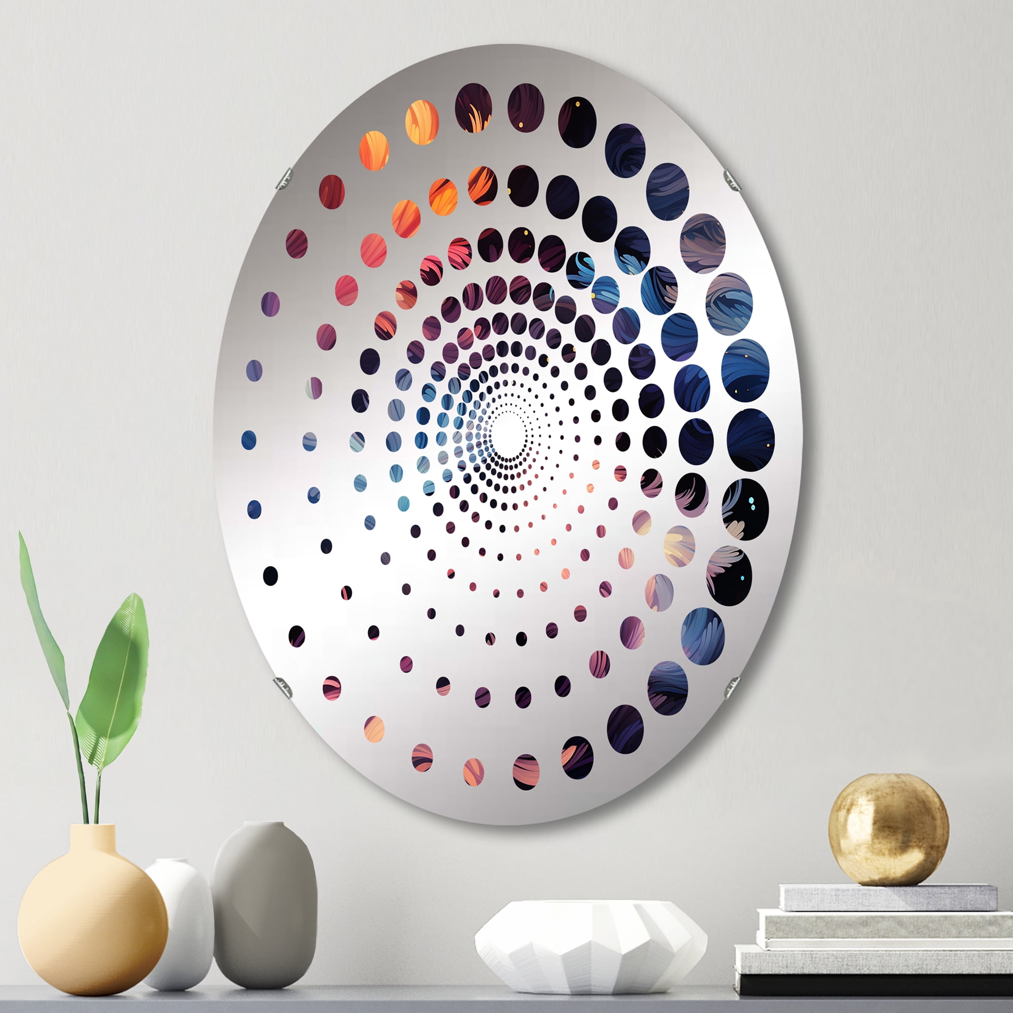 Designart "Whirling Colors of Cosmic Ikat I" Abstract Spiral Dot Round ...