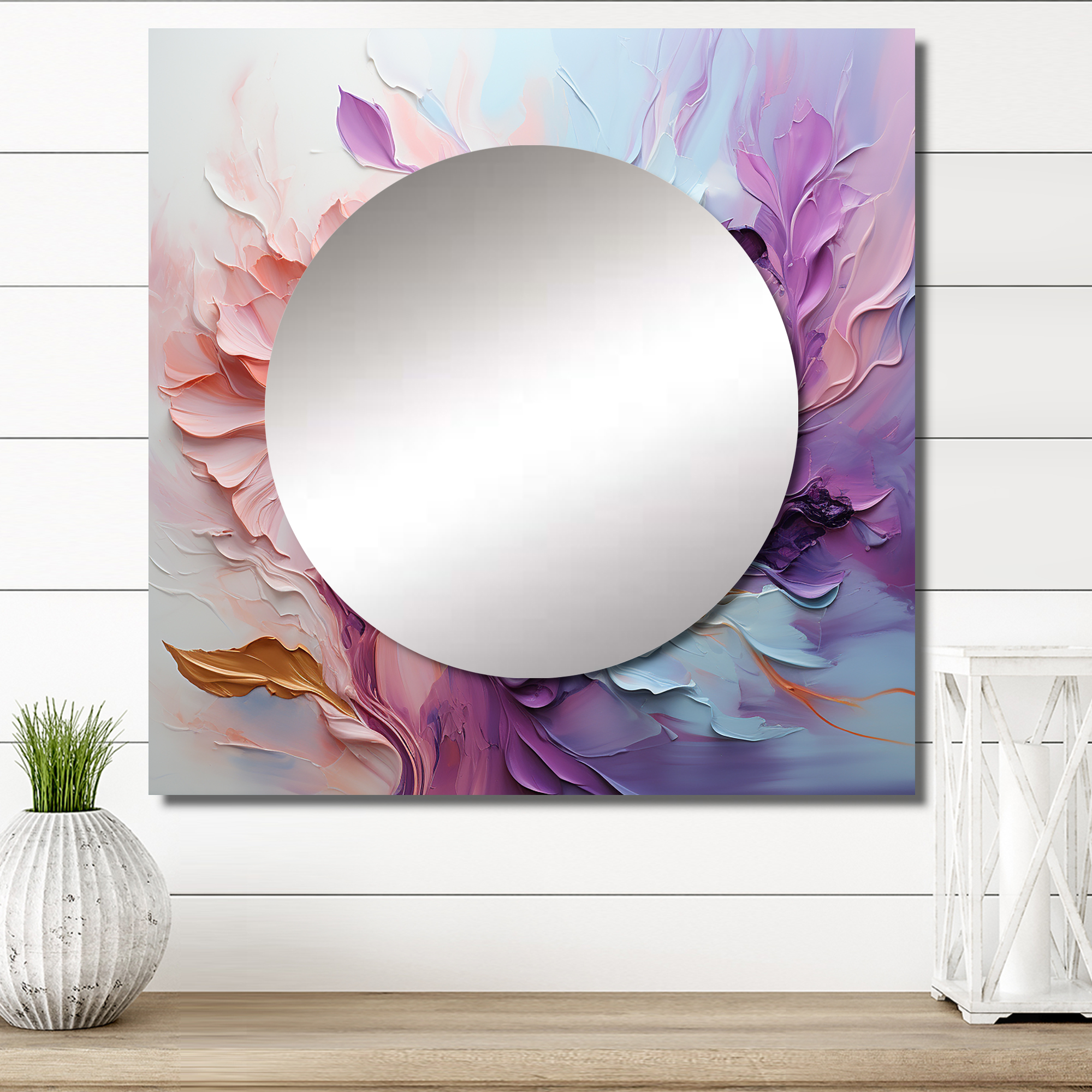 Designart "Whirling Dream " Abstract Spirals Pink Large Square Mirror ...
