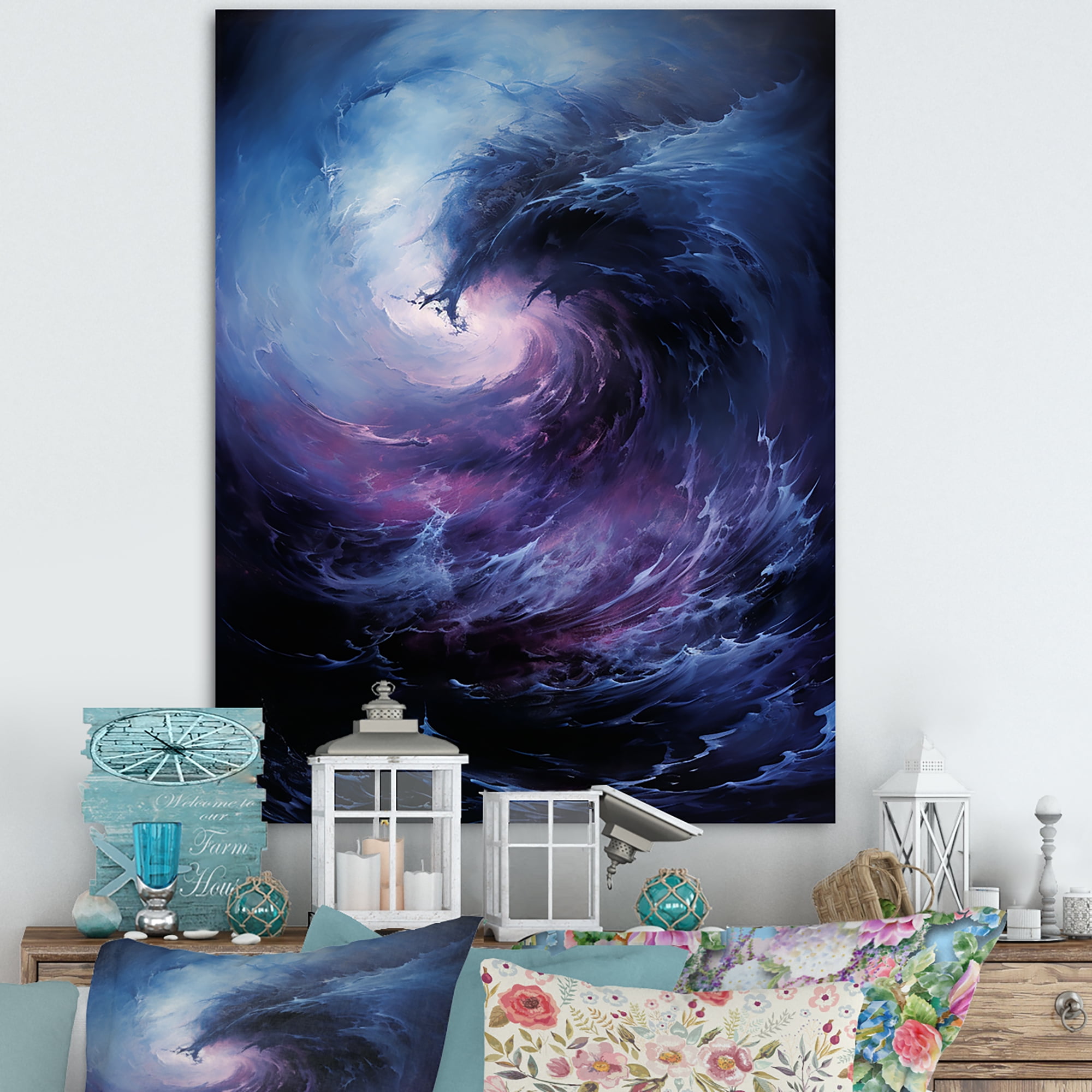 Designart "Whirling Fury in the Storm" Nautical & Beach Wall Art Print ...