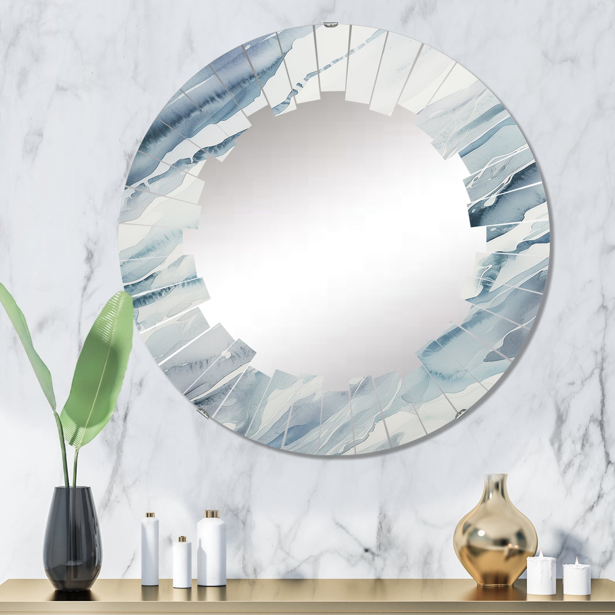 Designart "Whirlwind in Blue and Cream I" Abstract Shapes Round Wall ...