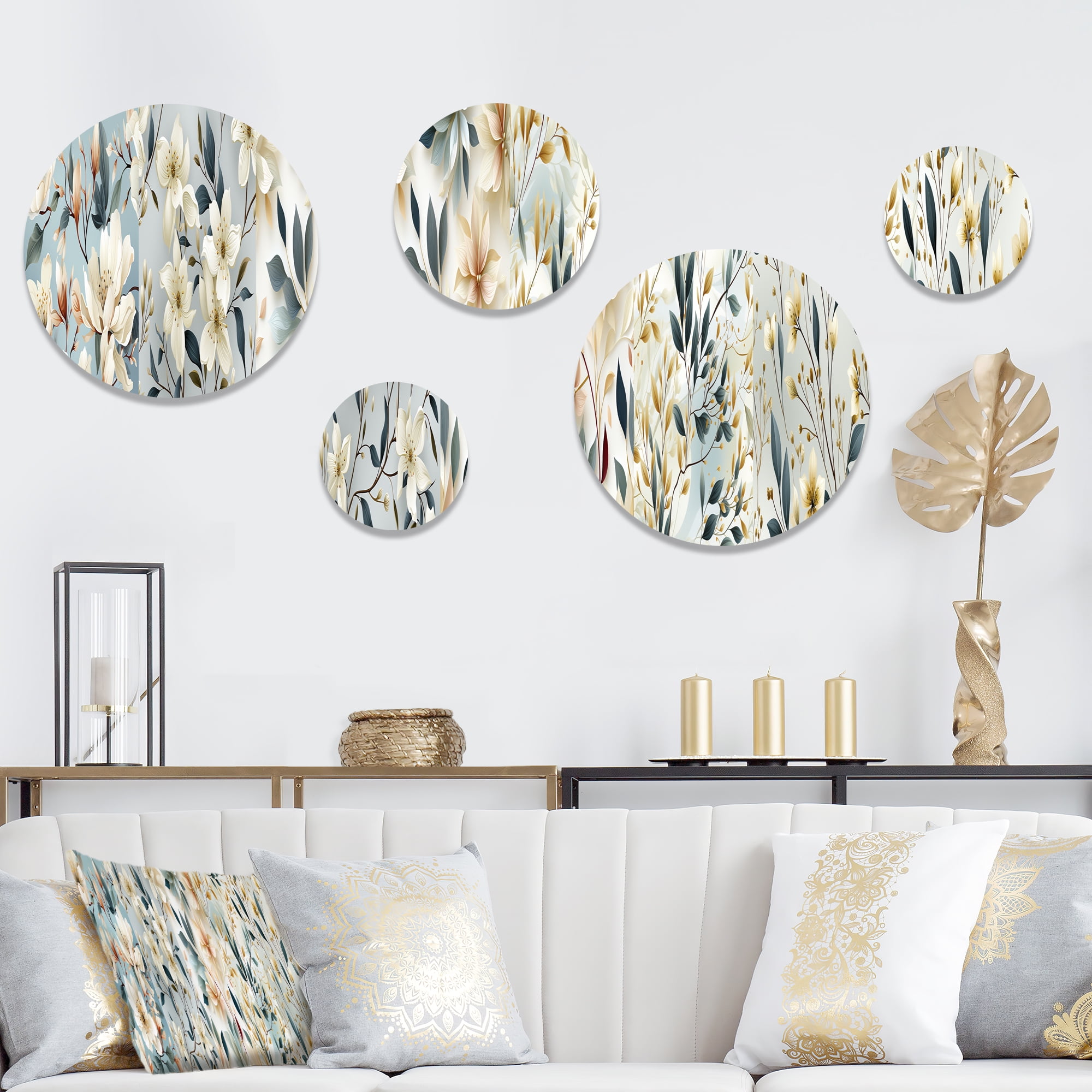 Designart "Whispering Subtlety I" Floral Round Wall Art Set Of 5 ...