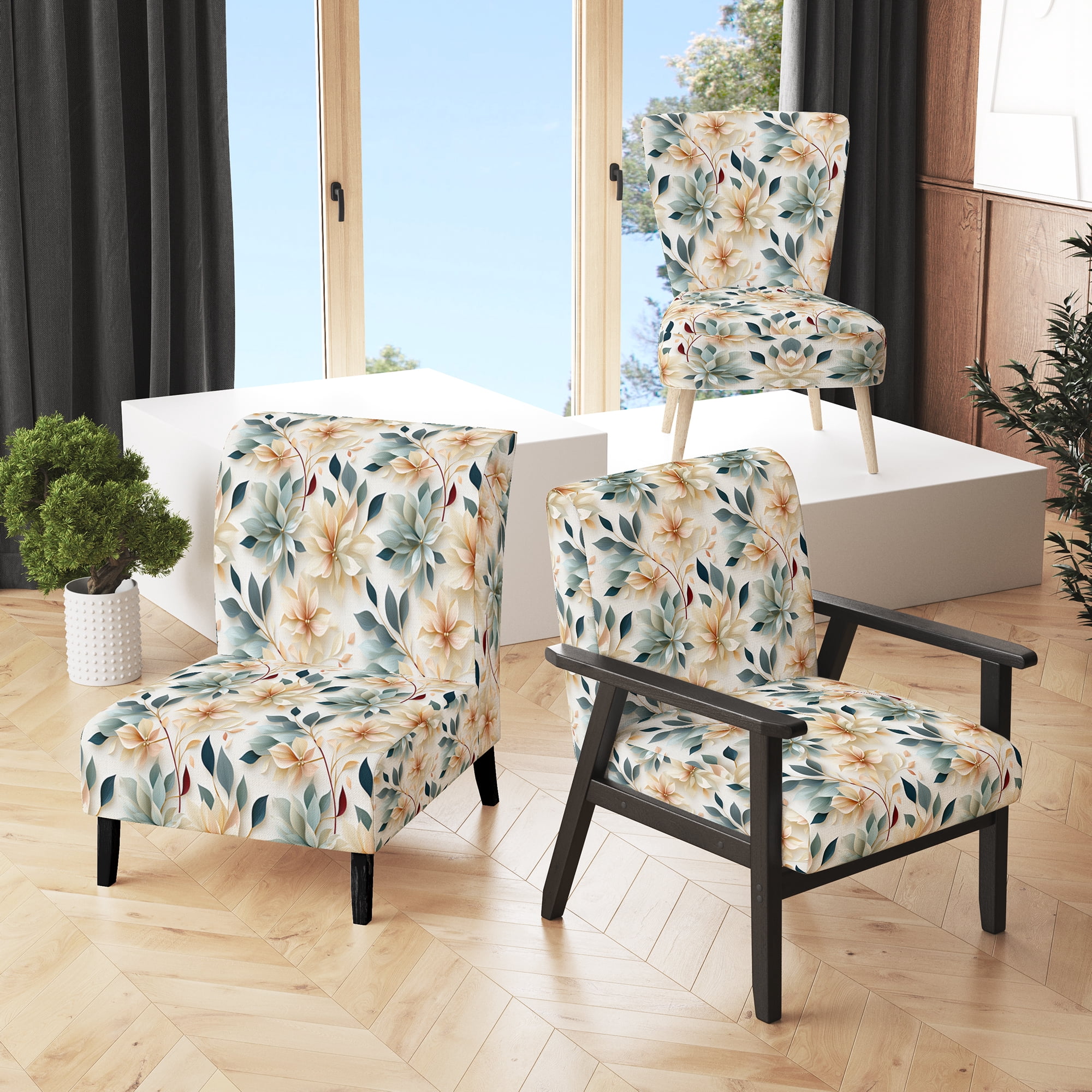Designart "Whispering Subtlety III" Beige Floral Upholstered Accent ...