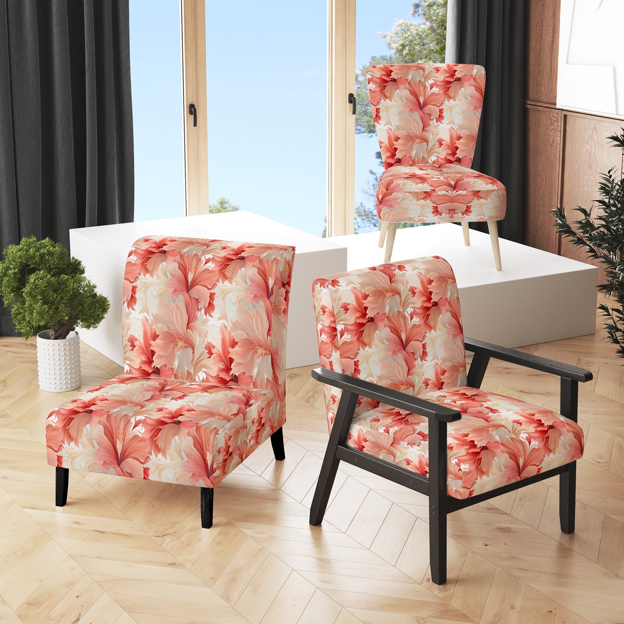 Designart "Whispering Tropics IV" Pink Tropical Upholstered Accent ...