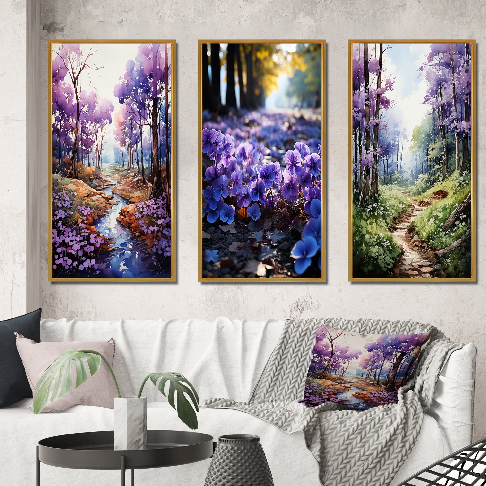 Designart "Whispering Violets in the Forest III" Floral Framed Wall Art ...