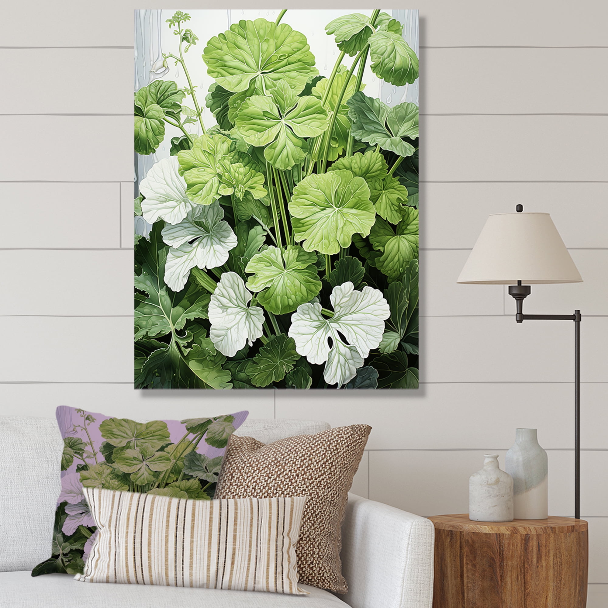 Designart "White And Green Geraniums In Minimalism I" Geraniums Wall ...