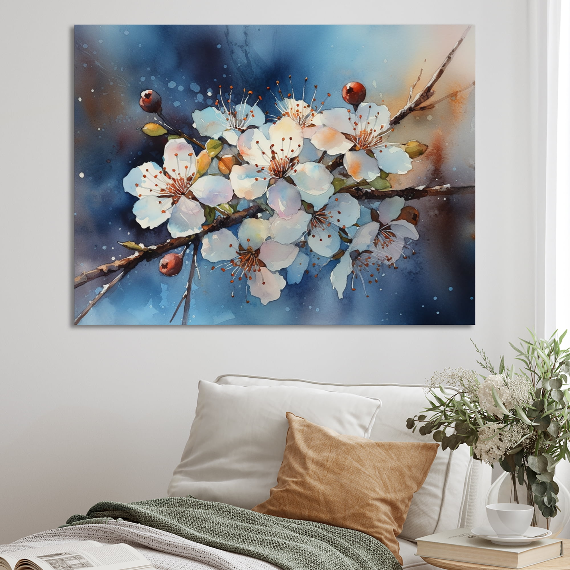 Designart "White Blue Apple Tree Artistry III" Floral Apple Tree Wall ...