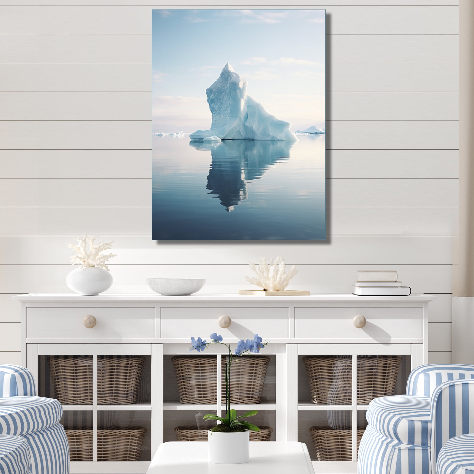 Designart "White Blue Iceberg Sublime Reflections" Nautical & Beach ...