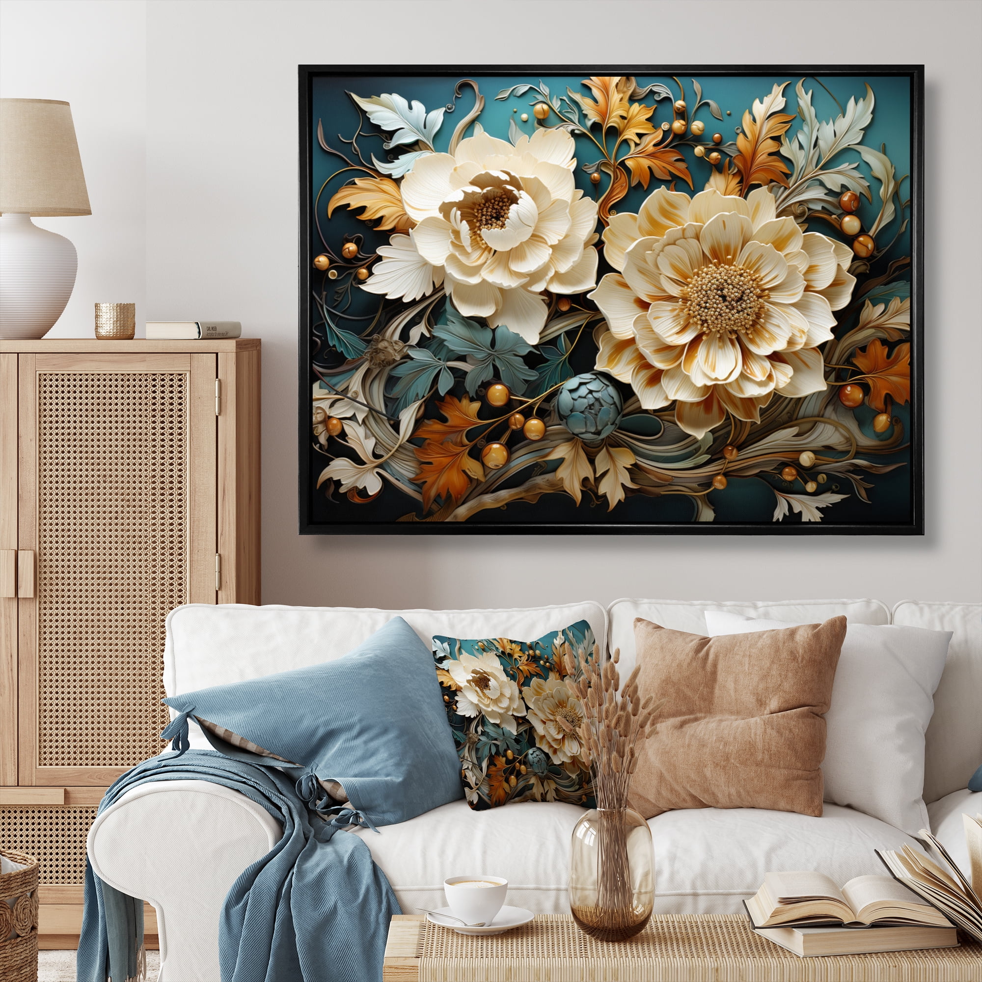 Designart "White Blue Line Art Natures Textures II" Modern Floater ...