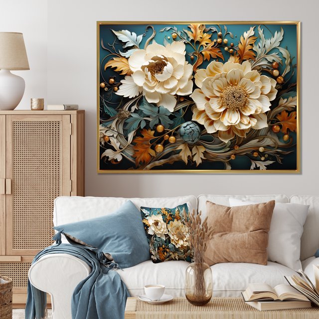 Designart "White Blue Line Art Natures Textures II" Modern Floater ...