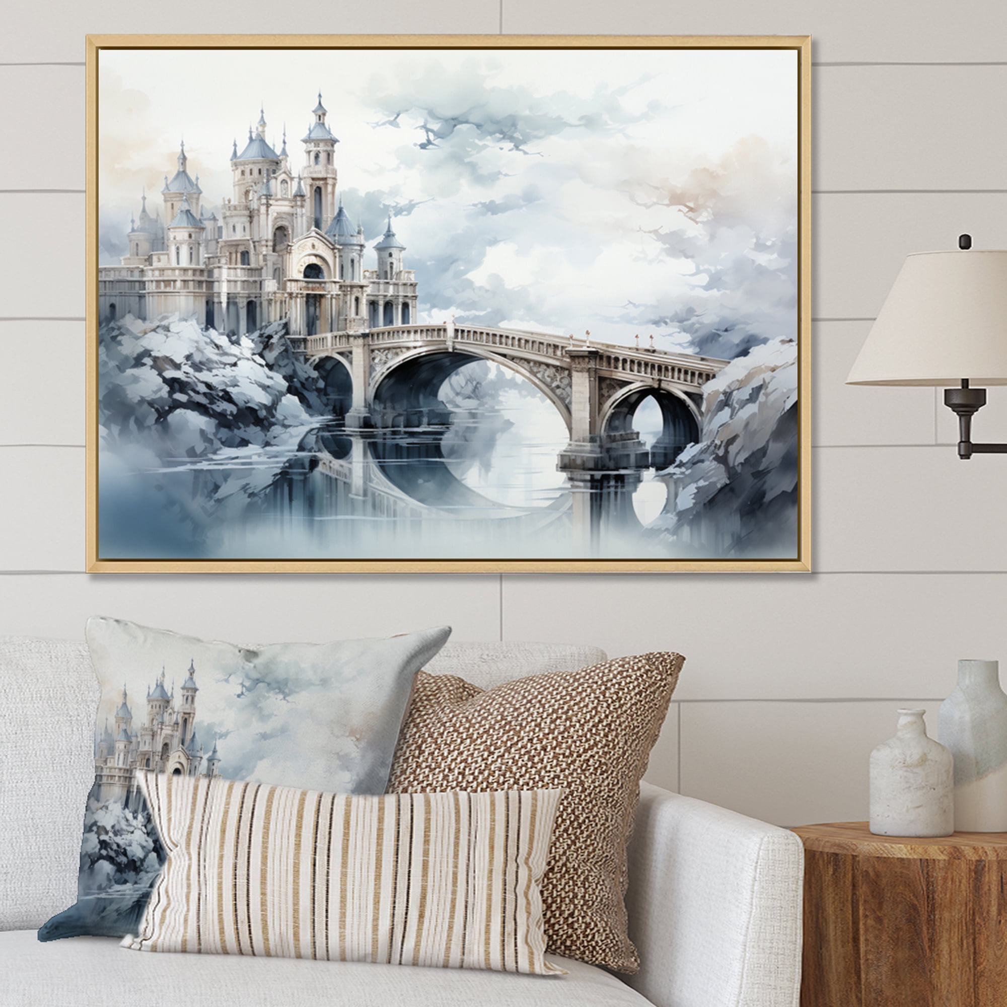 Designart "White Bridge delicate Passage" Architecture Floater Framed ...