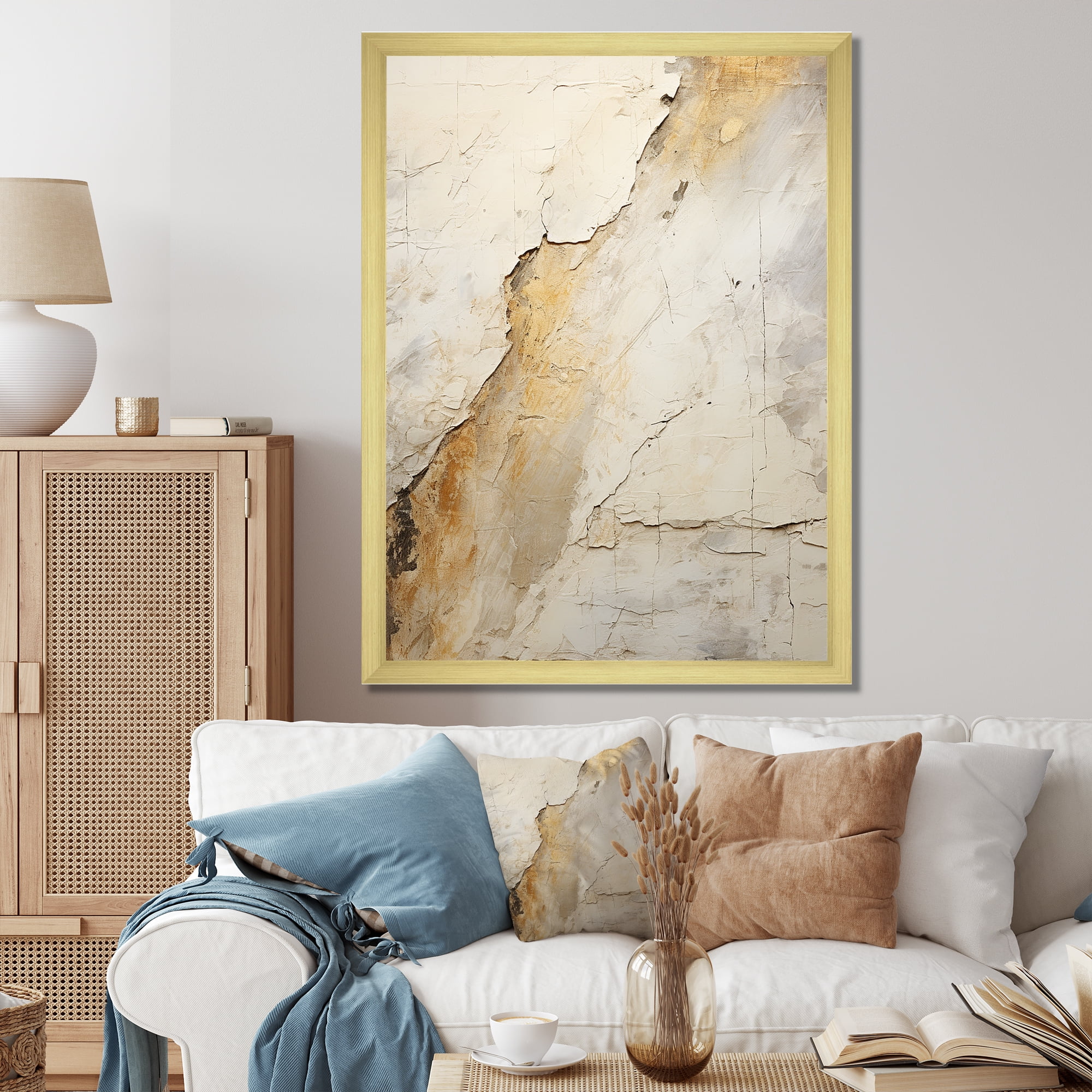Designart "White Earth Minimalist Fossils II" Abstract Framed Wall Art ...