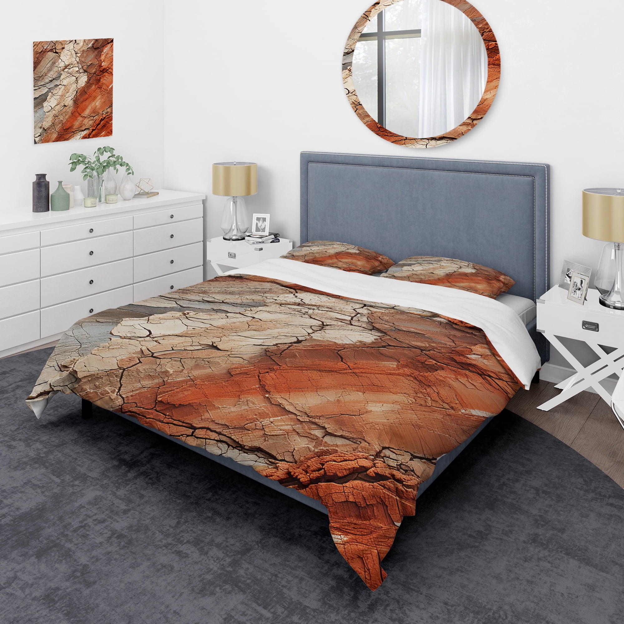 Designart "White Earth Minimalist Fossils III" Abstract Bedding Covert ...