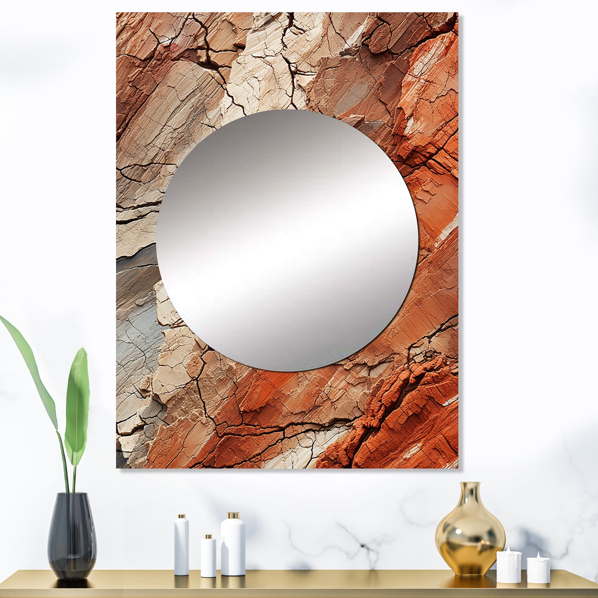 Designart "White Earth Minimalist Fossils III" Abstract Collages Mirror ...