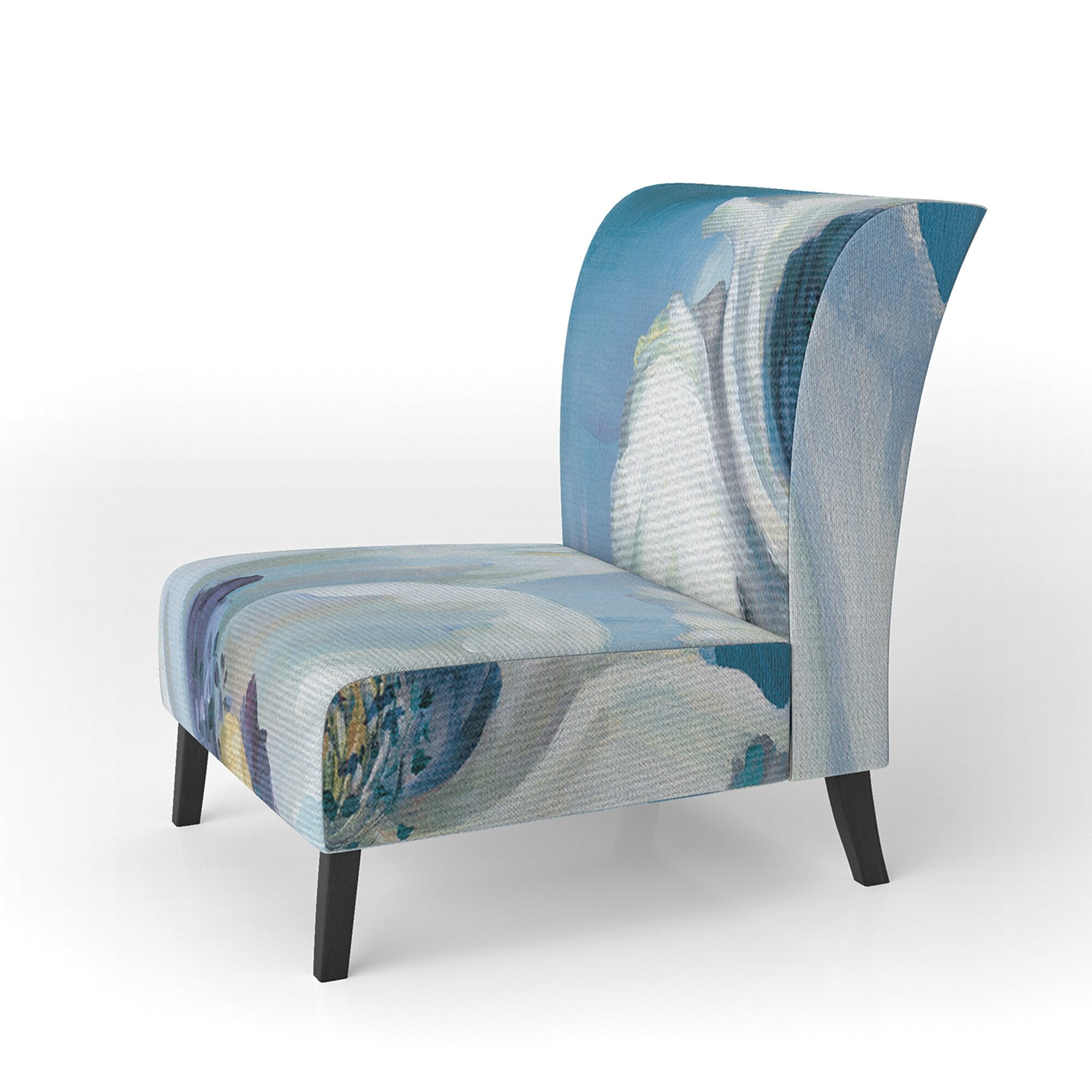 Designart "White Flower On Blue II" Upholstered Farmhouse Accent Chair ...