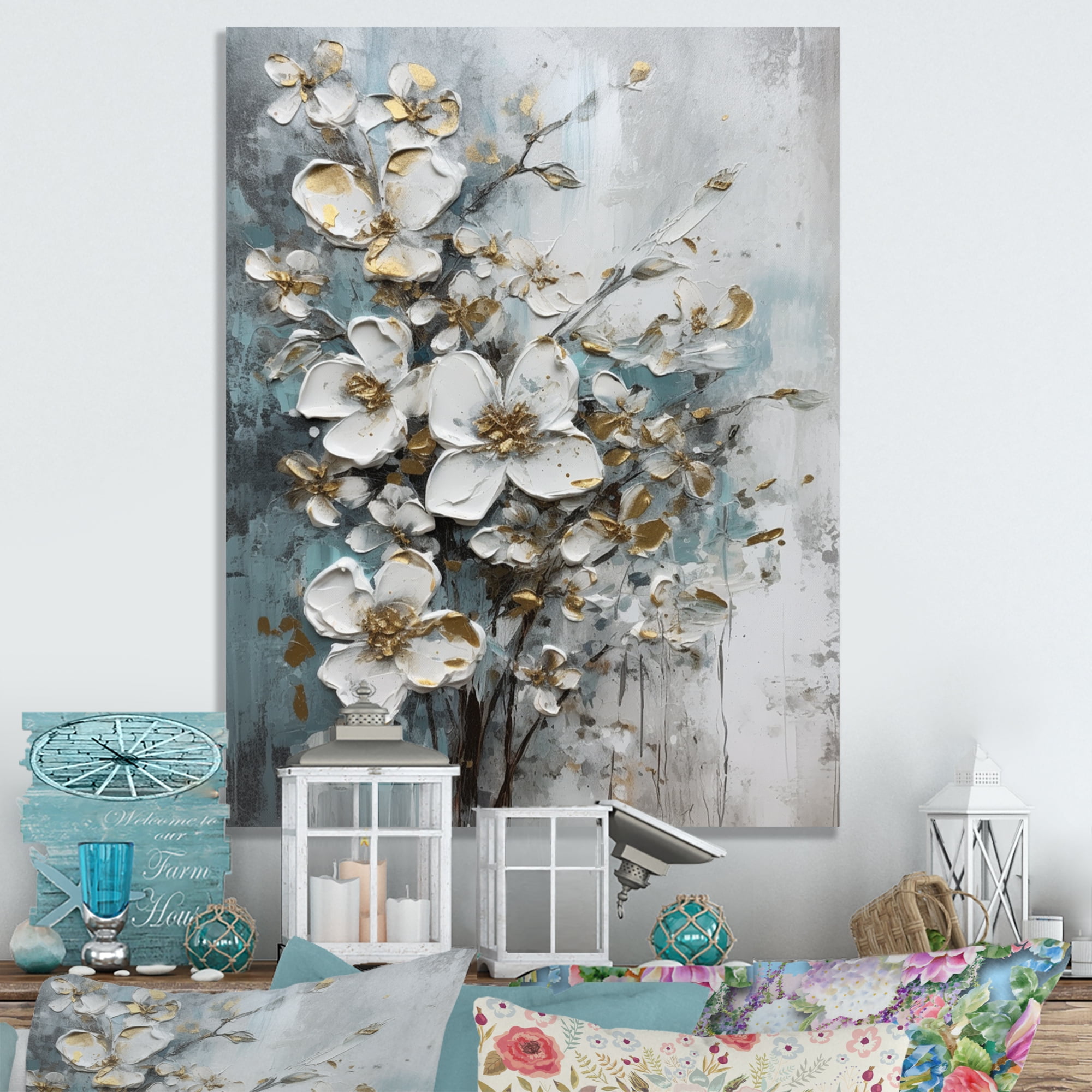 Designart "White Gold Apple Tree Symphony II" Floral Apple Tree Wall ...