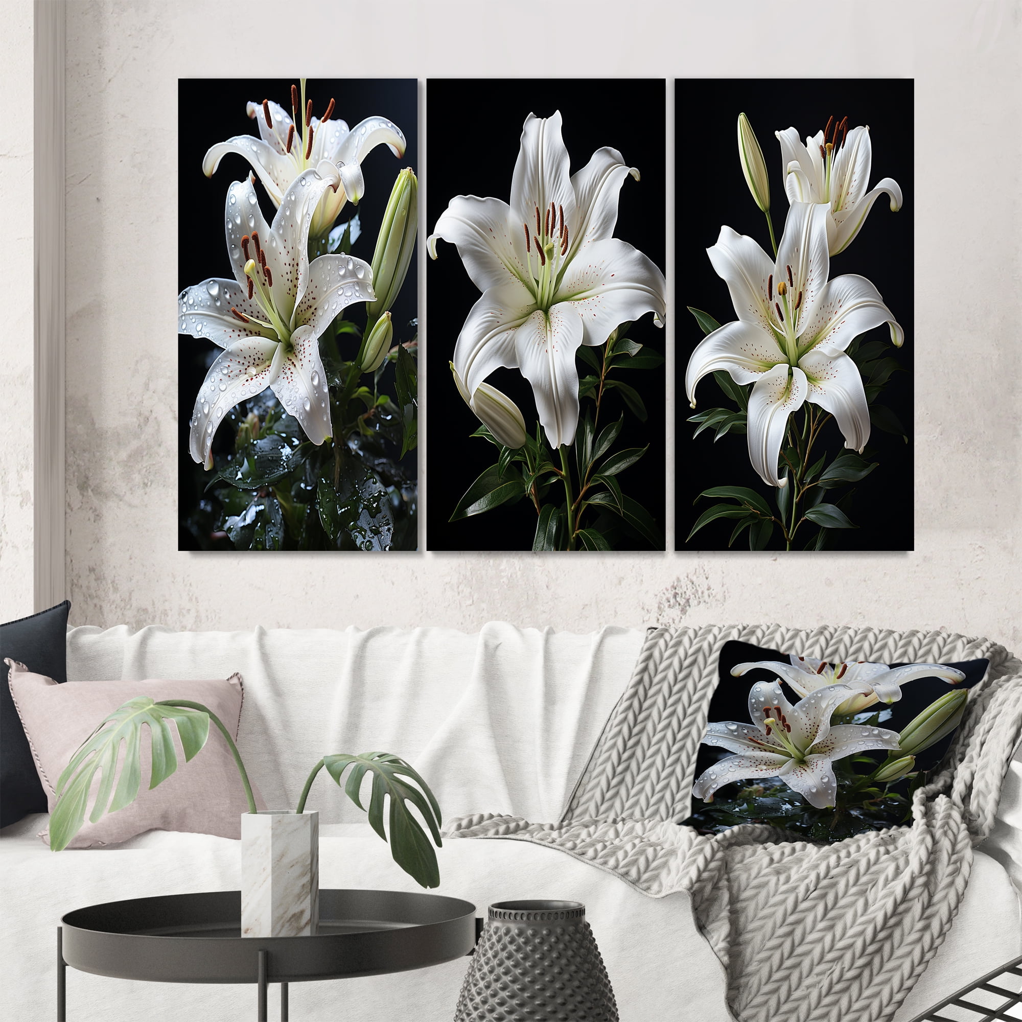 Designart "White Green Lily Exquisite Lily Painting I" Floral Wall Art ...