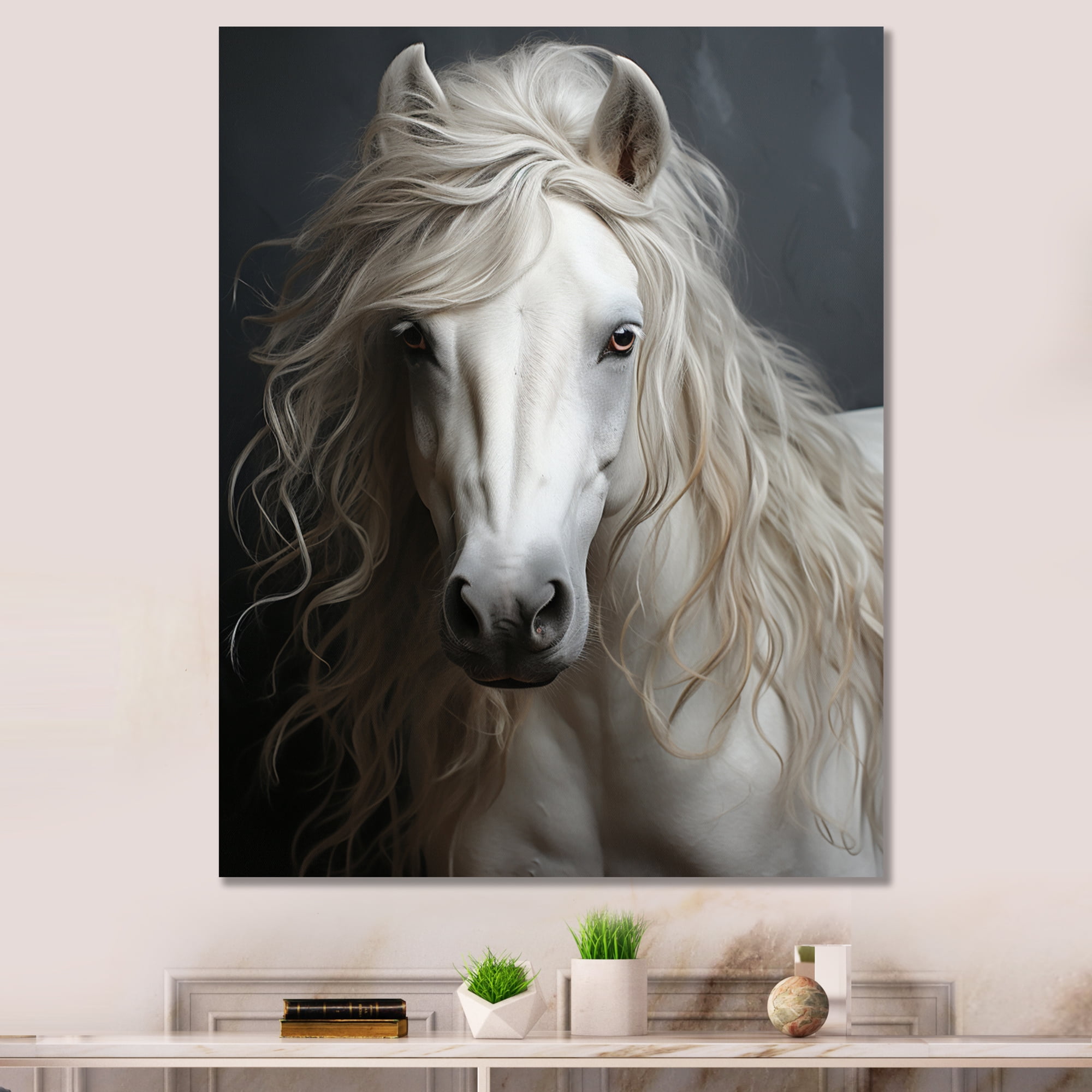 Designart "White Horse Subtle " Animals Wall Art Living Room - Walmart.com