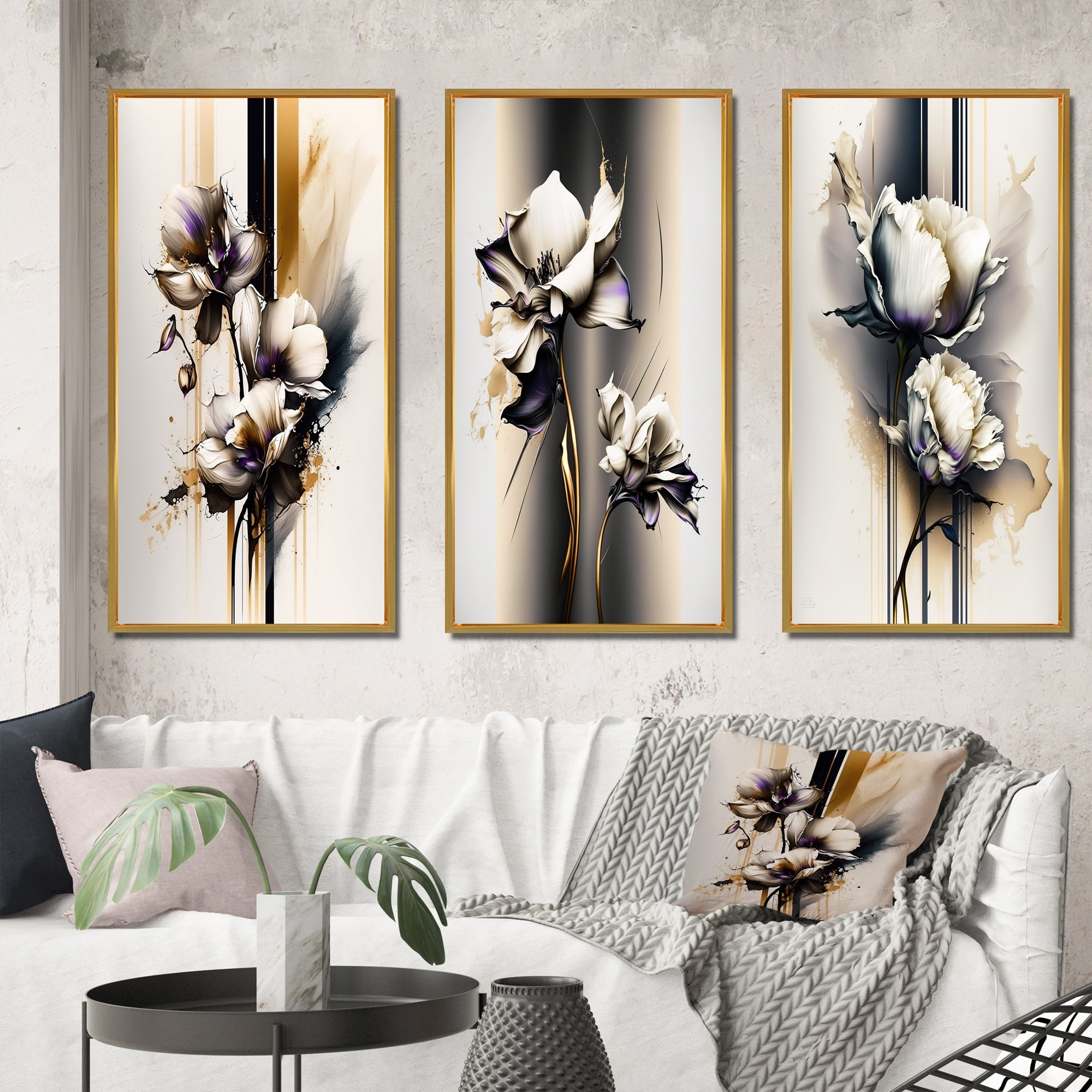 Designart "White Orchid on Golden Beige Canvas II" Floral & Botanical ...