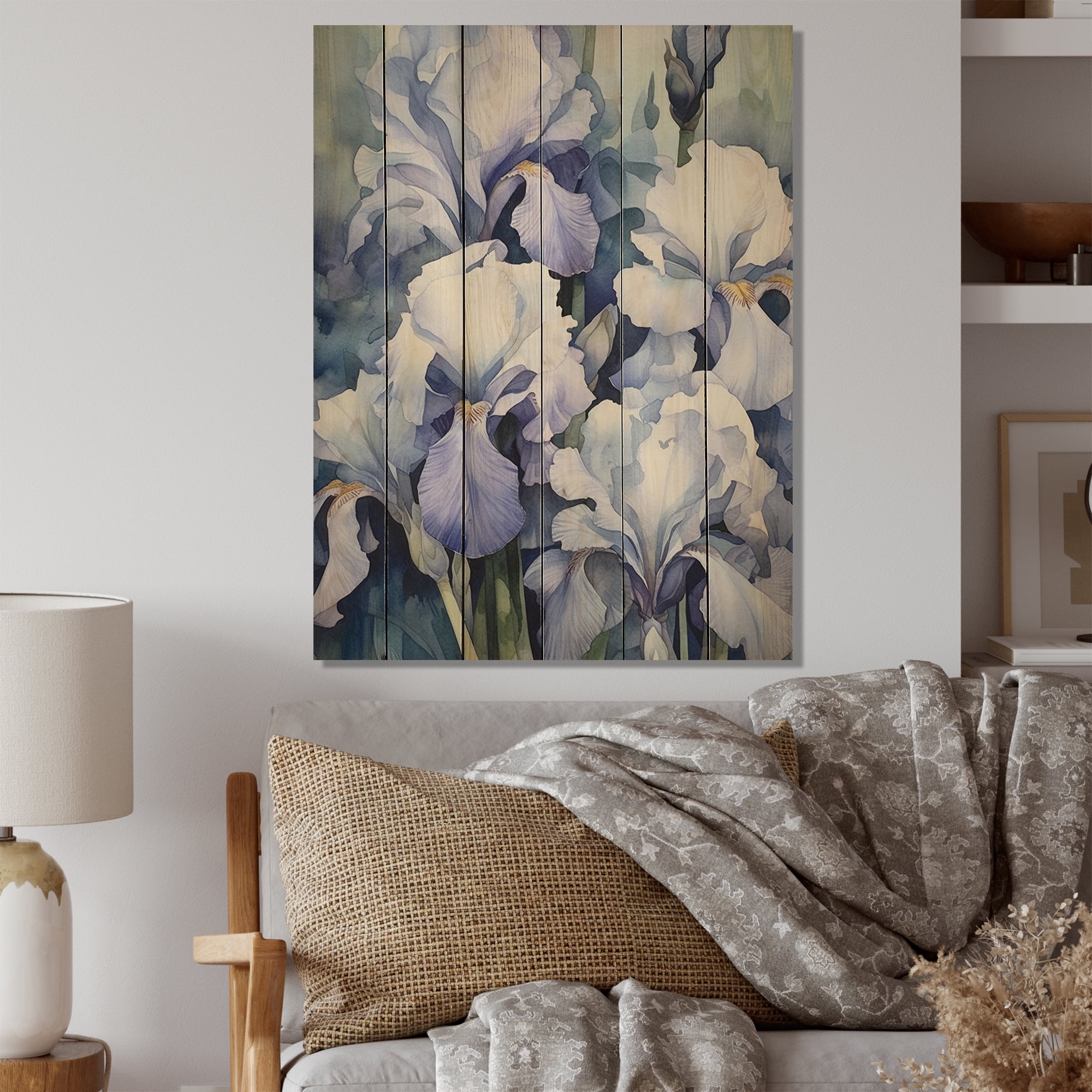 Designart "White Purple Iris Petals Ethereal Elegance" Floral Print on ...