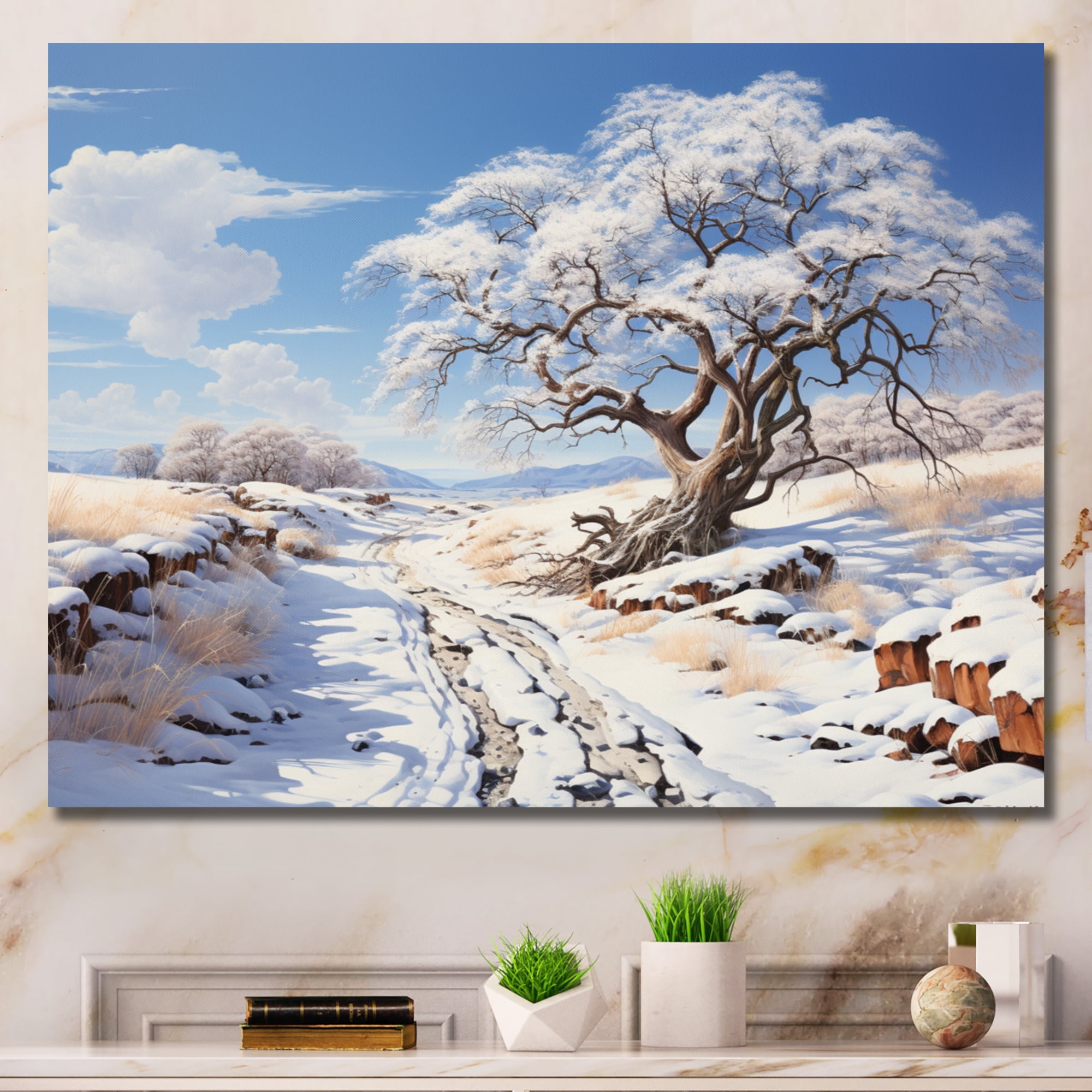 Designart "White Tree Winters Beauty II" Landscape Trees Wall Decor ...