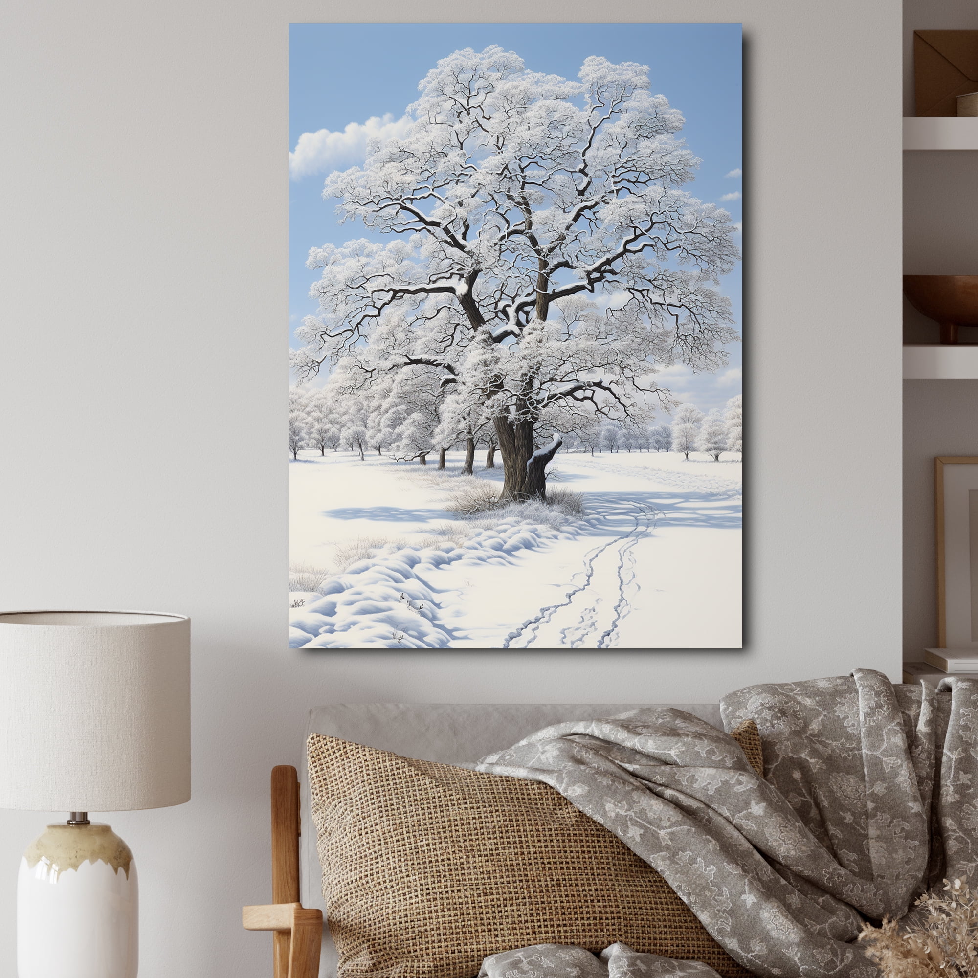 Designart "White Tree Winters beauty" Landscape Trees Wall Art Living ...