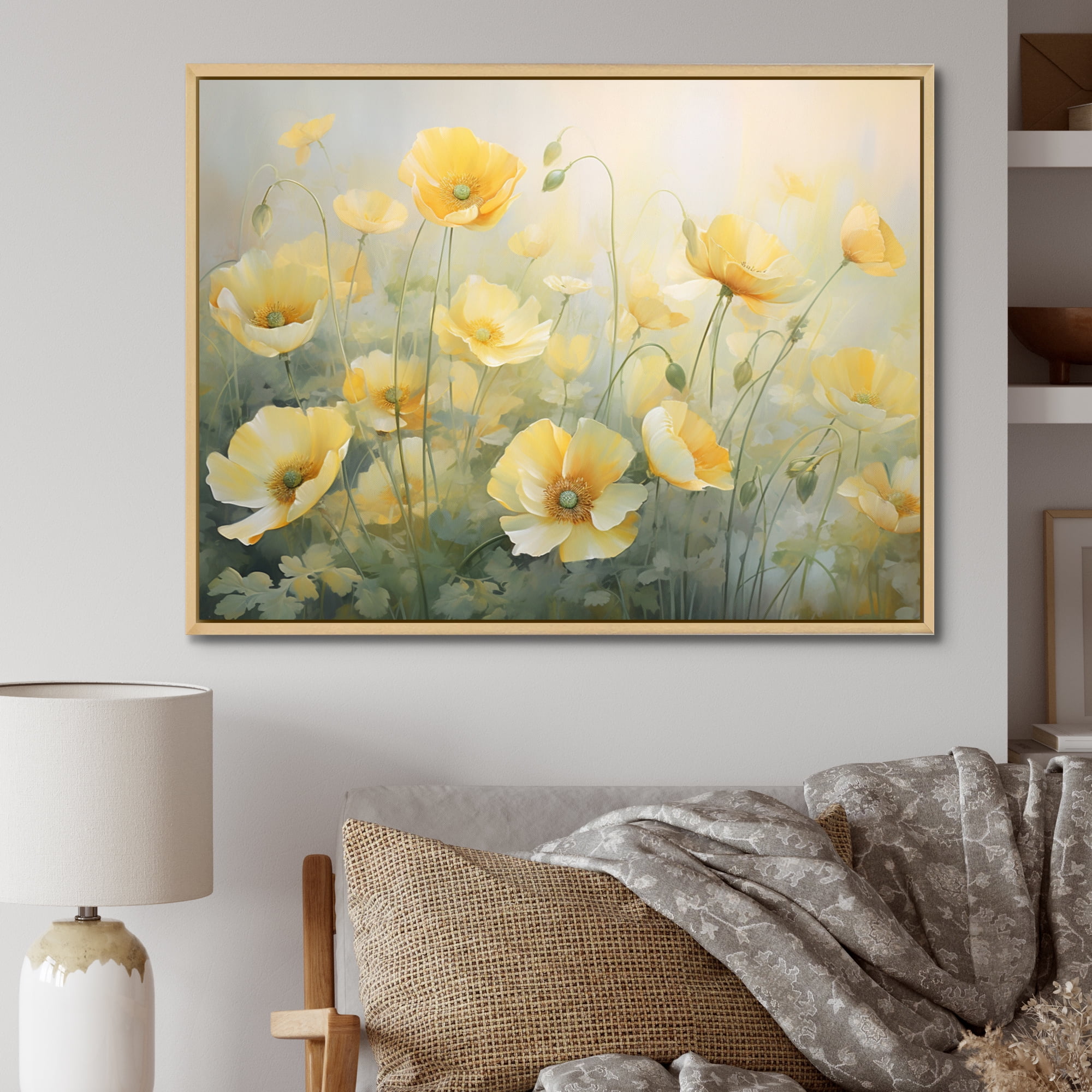 Designart "White Yellow Buttercups love expression II" Floral Floater ...