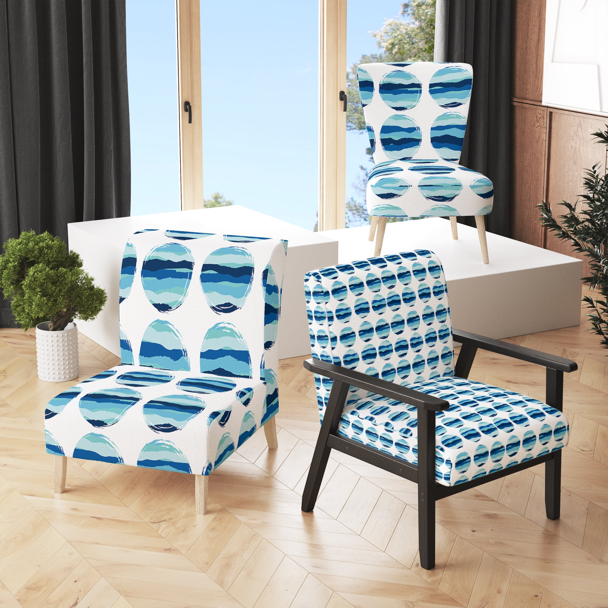 Designart "White and Blue Circle Pattern" Upholstered Patterned Accent ...