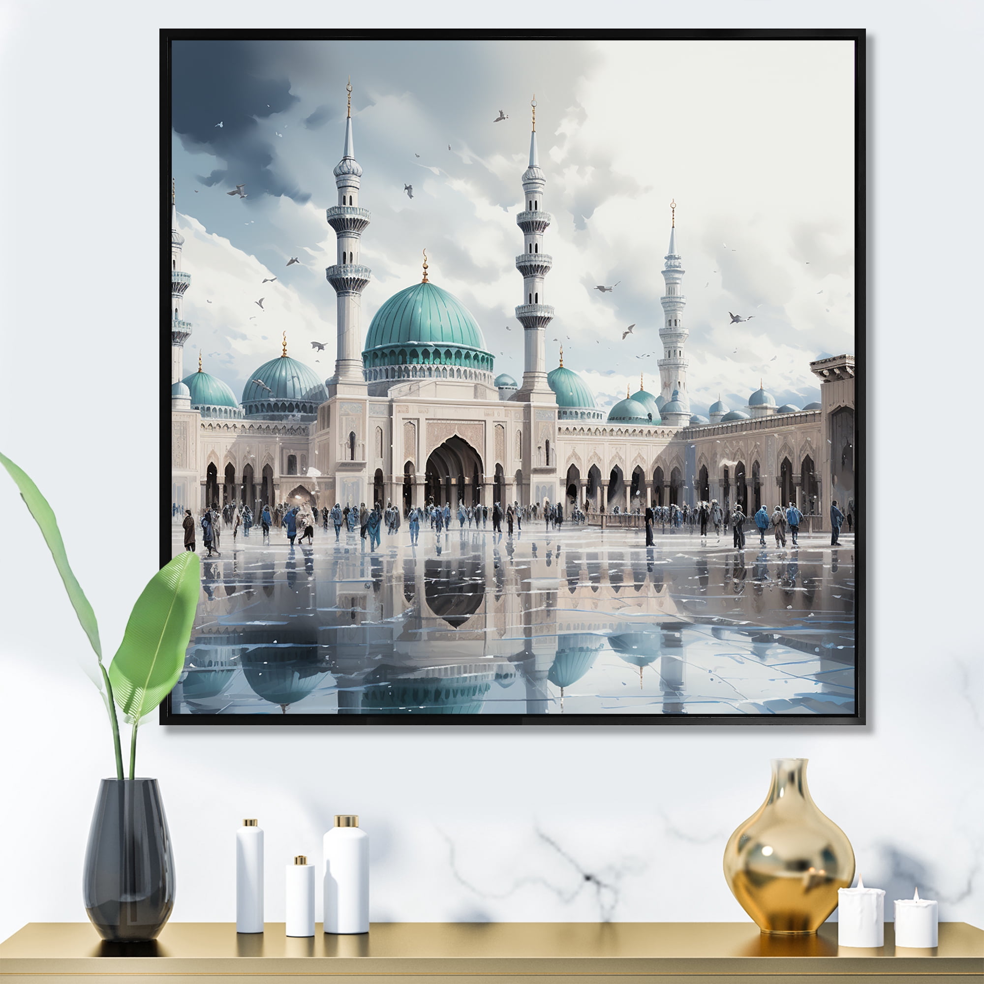 Designart "White and Blue Mosque of Islam Prophet’s V" Spiritual Framed ...