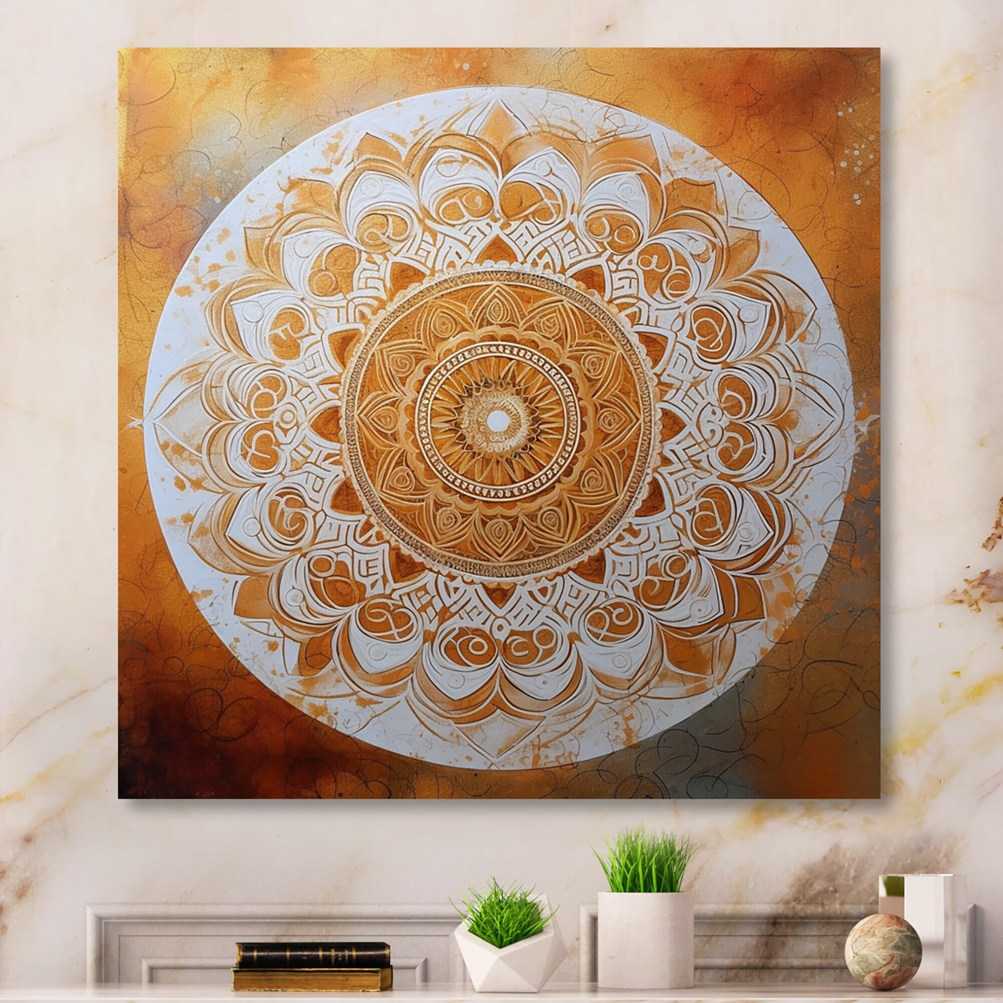Designart "White and Gold Mandala Radiance IV" Boho Mandala Metal Wall ...