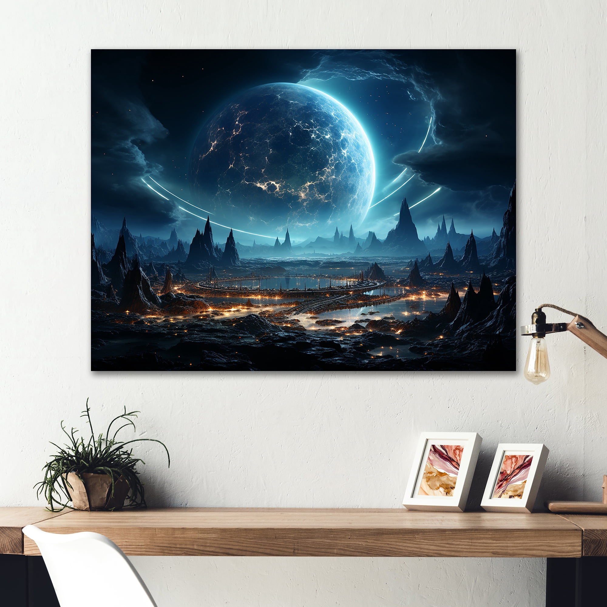 Designart "White and blue cosmic space landscape I In White and Blue ...