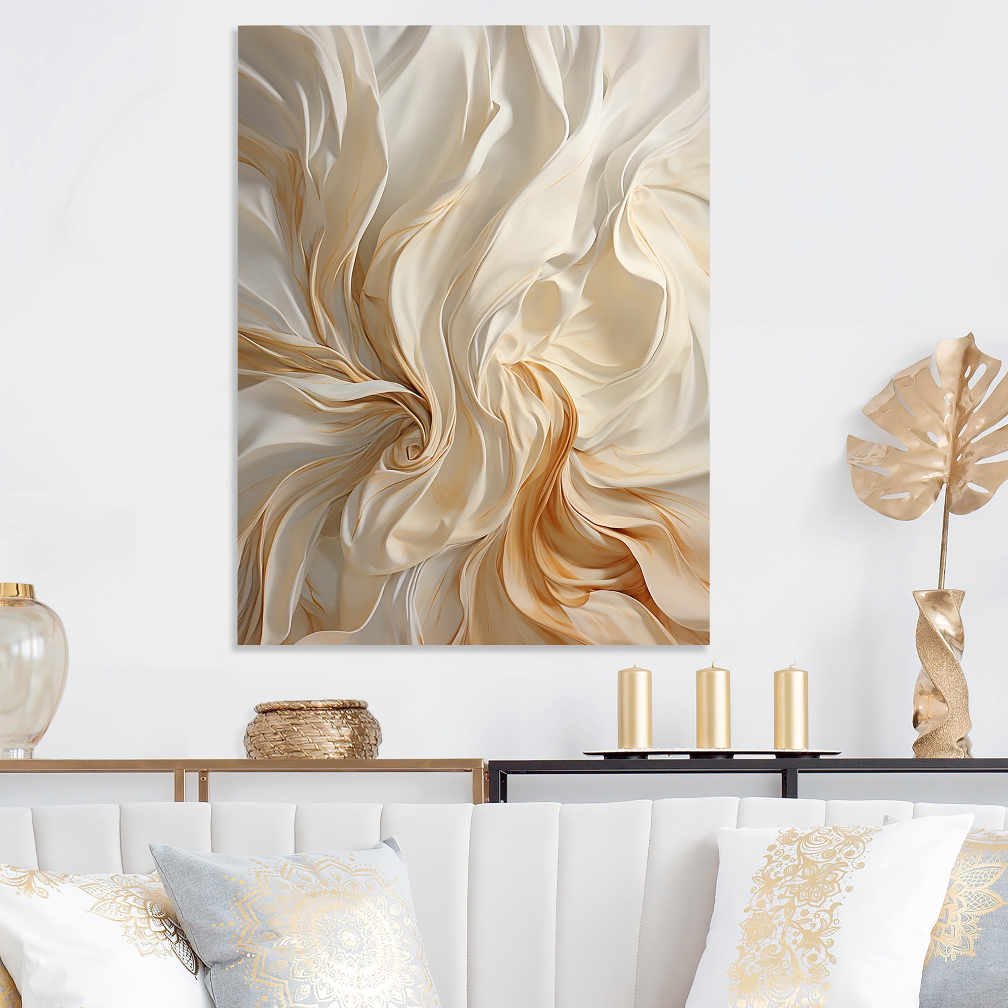 Designart "Champagne Flow in White and Gold IV" Champagne Metal Wall ...
